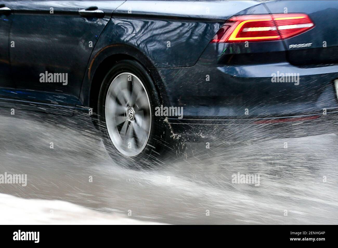 February 2021, Russia, Mosco. Warm weather in Moscow, some street take ...