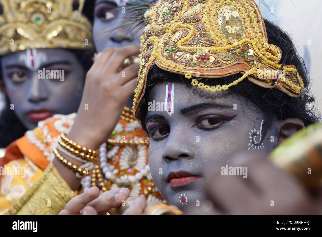 (8/23/2019) Boys dress up in Lord Krishna attires during the ...