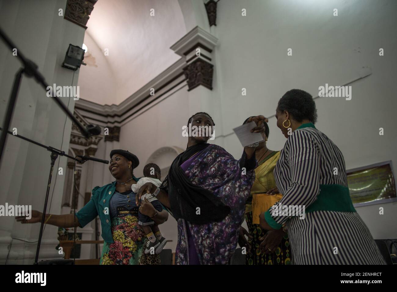 23 August 2019, Libya, Tripoli: Christian women sing during a service ...