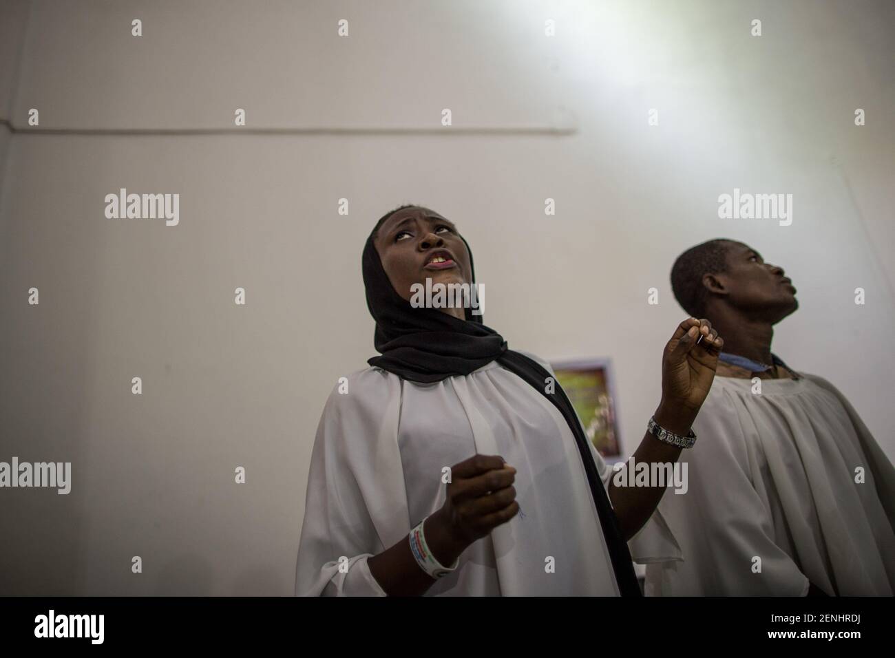 23 August 2019, Libya, Tripoli: A Christian woman sings during a ...