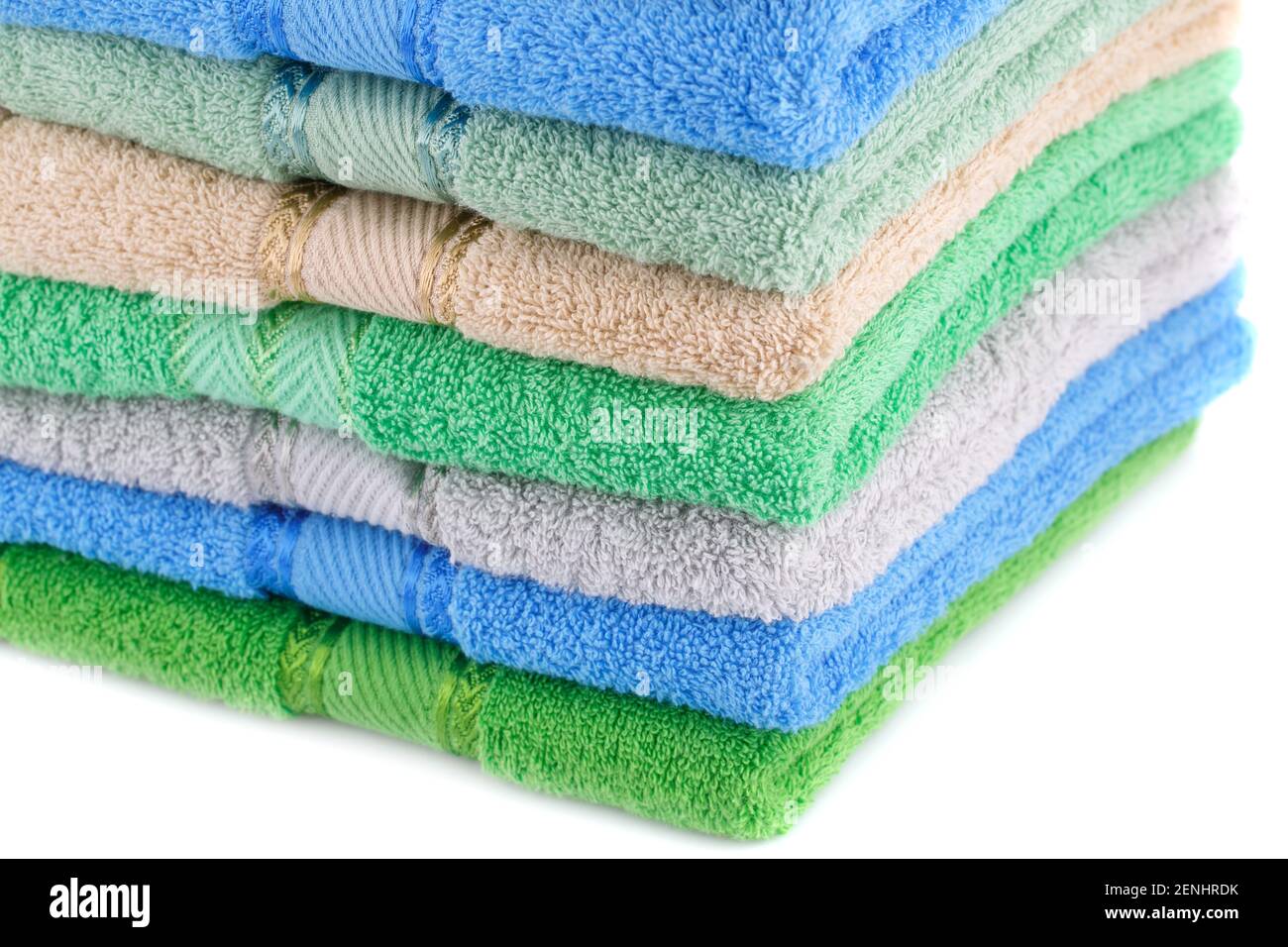 Colorful towels stack closeup picture Stock Photo - Alamy