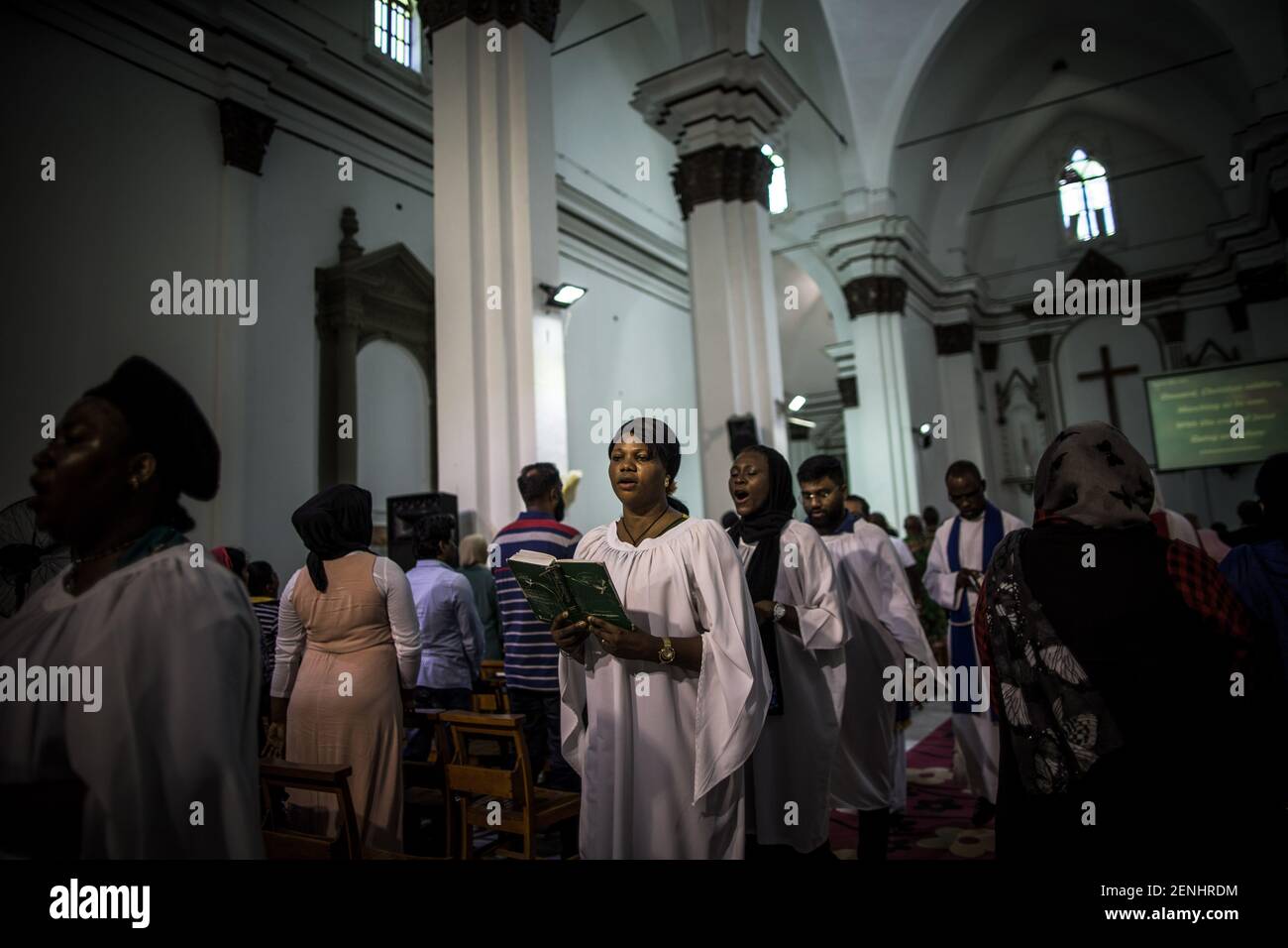 23 August 2019, Libya, Tripoli: Christians attend a service at the ...