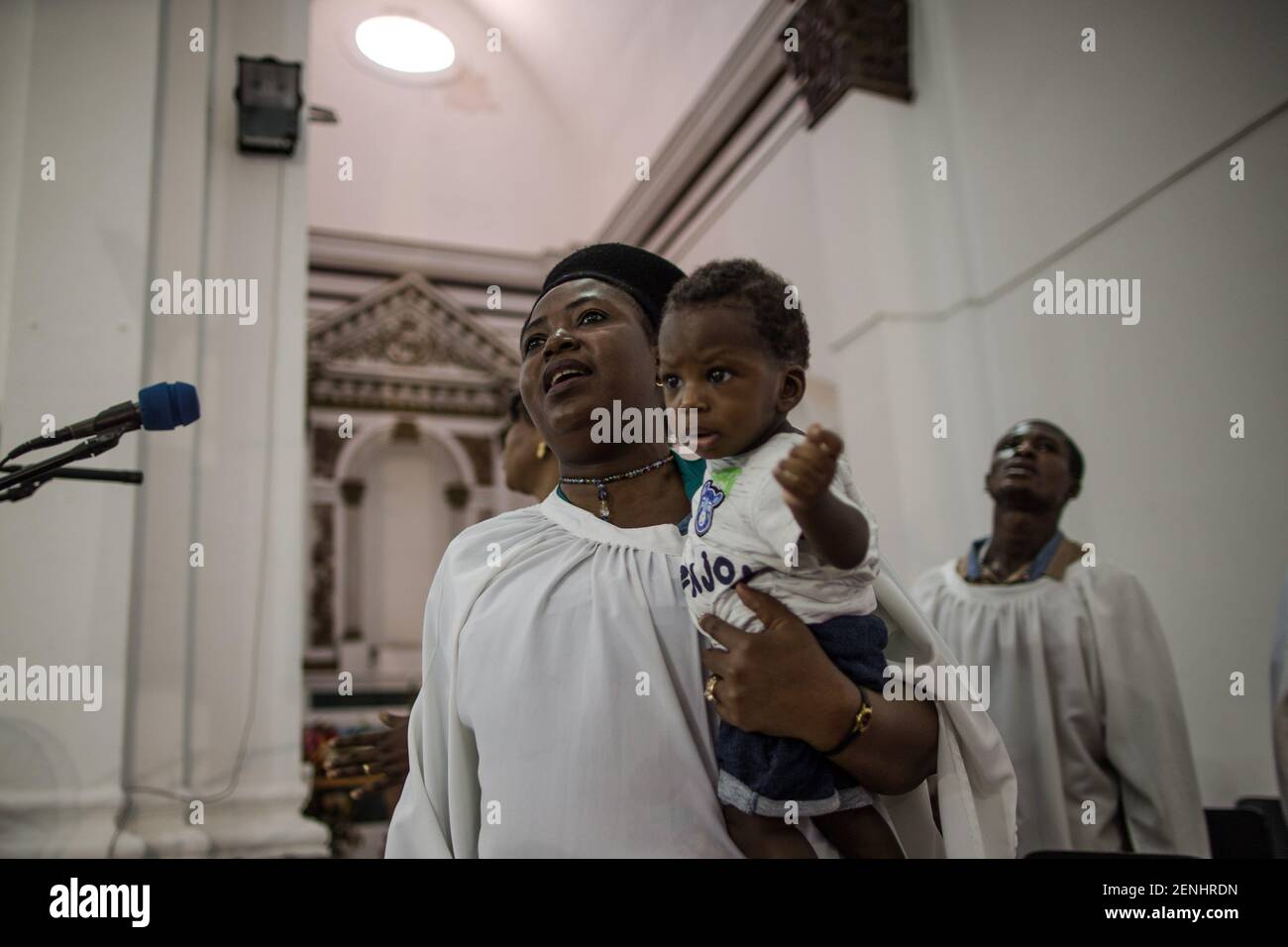 23 August 2019, Libya, Tripoli: A Christian woman sings during a ...