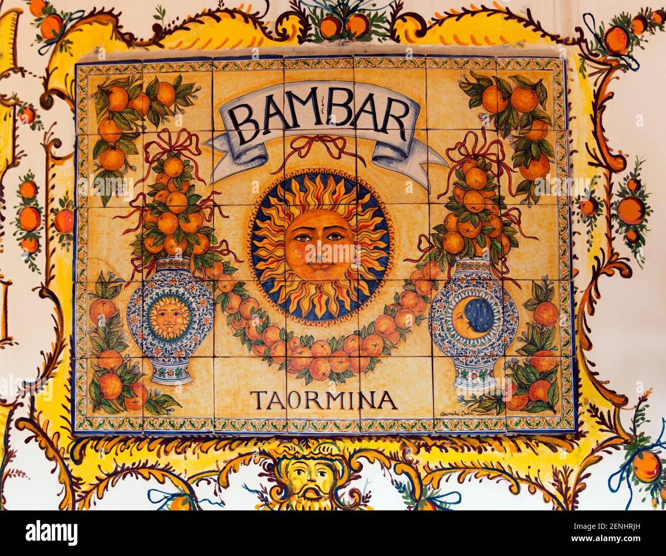 Italy,Sicily,Taormina, tile work on the exterior of a building ...