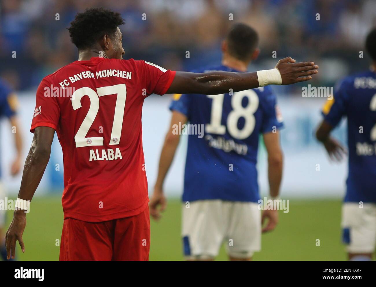 David Alaba of FC Bayern Muenchen reacts during the Bundesliga match ...