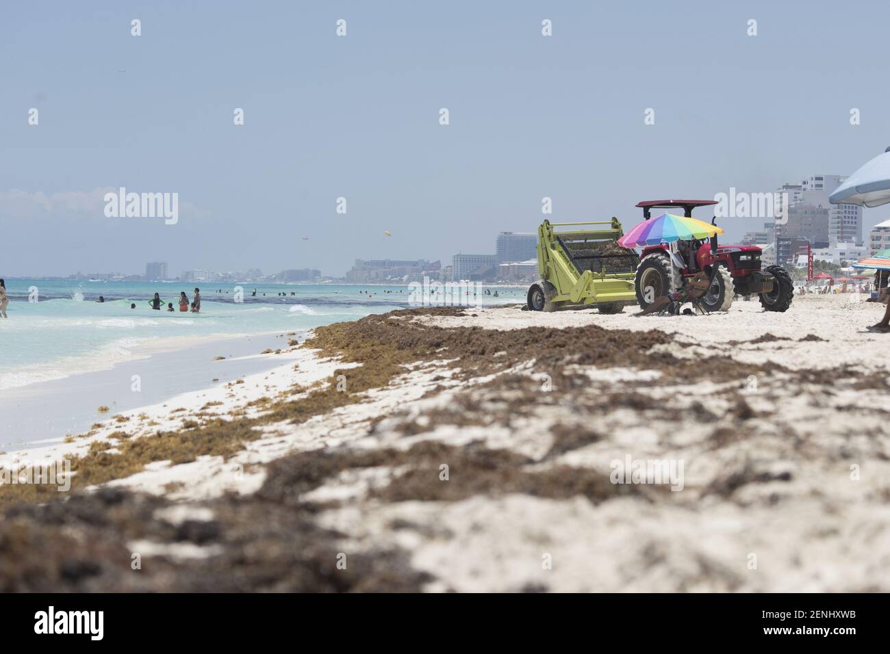 CANCUN, MEXICO - AUGUST 24: Tourist are seen on the beach contaminated ...