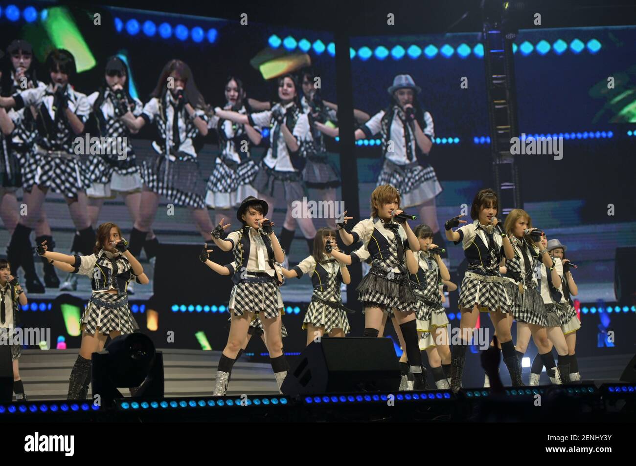Members of Japanese idol girl group AKB48 and its international sister ...