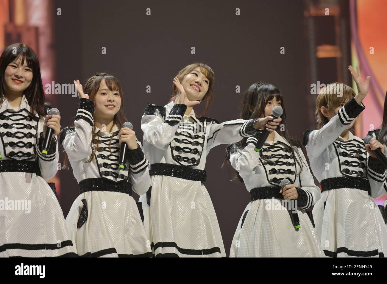 Members of Japanese idol girl group AKB48 and its international sister ...