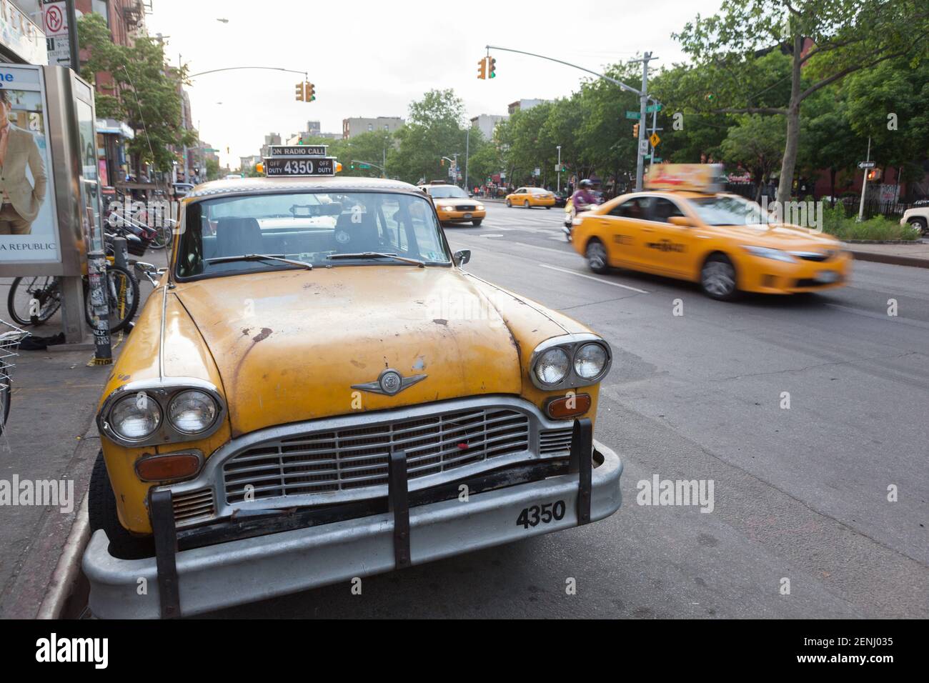 New York USA Old Checker New York Taxi cab parked on Houston Street ...