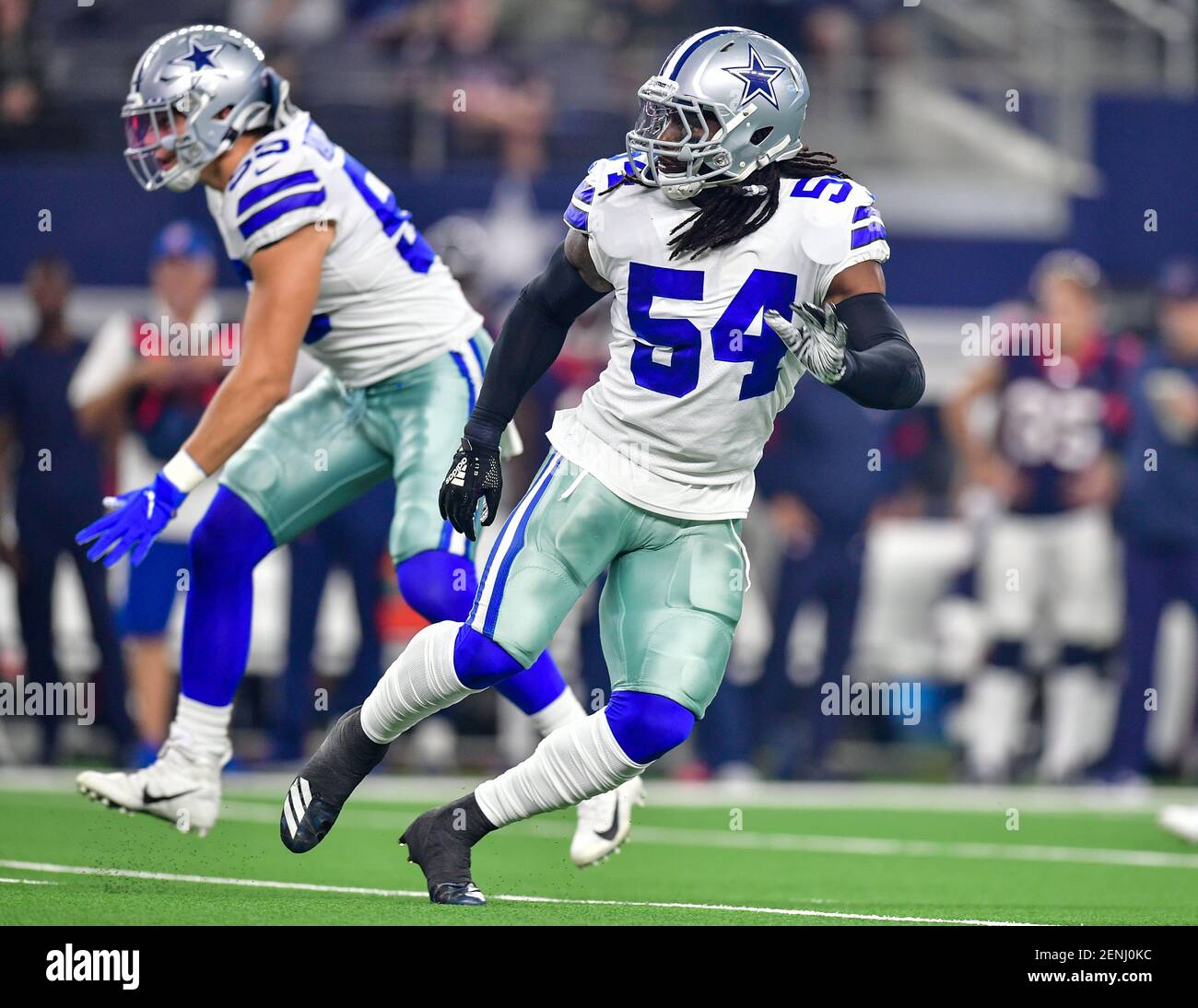 August 24th, 2019:.Dallas Cowboys linebacker Jaylon Smith (54) rolls ...