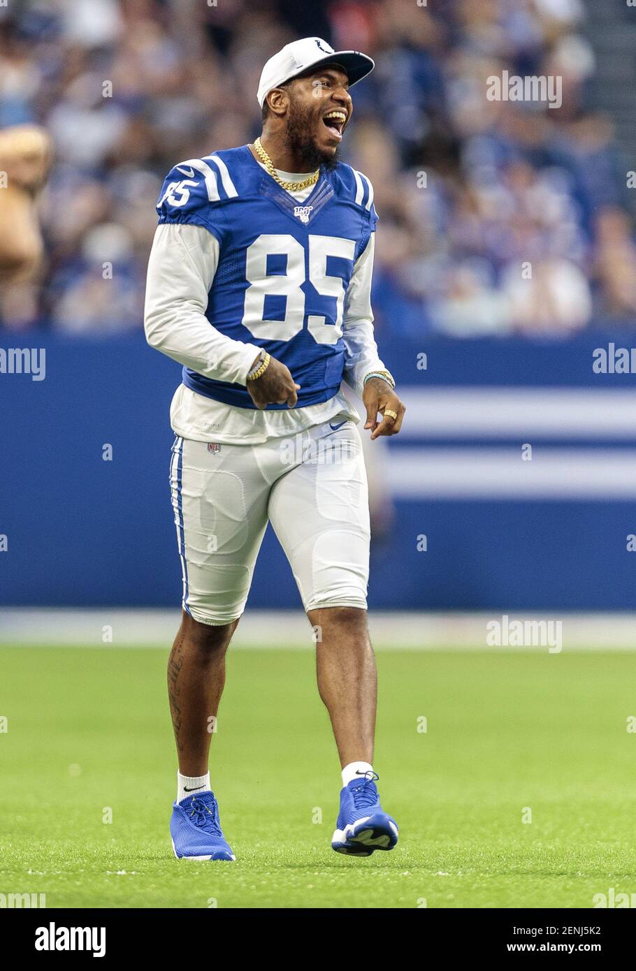 August 24, 2019: Indianapolis Colts tight end Eric Ebron (85) reacts to ...
