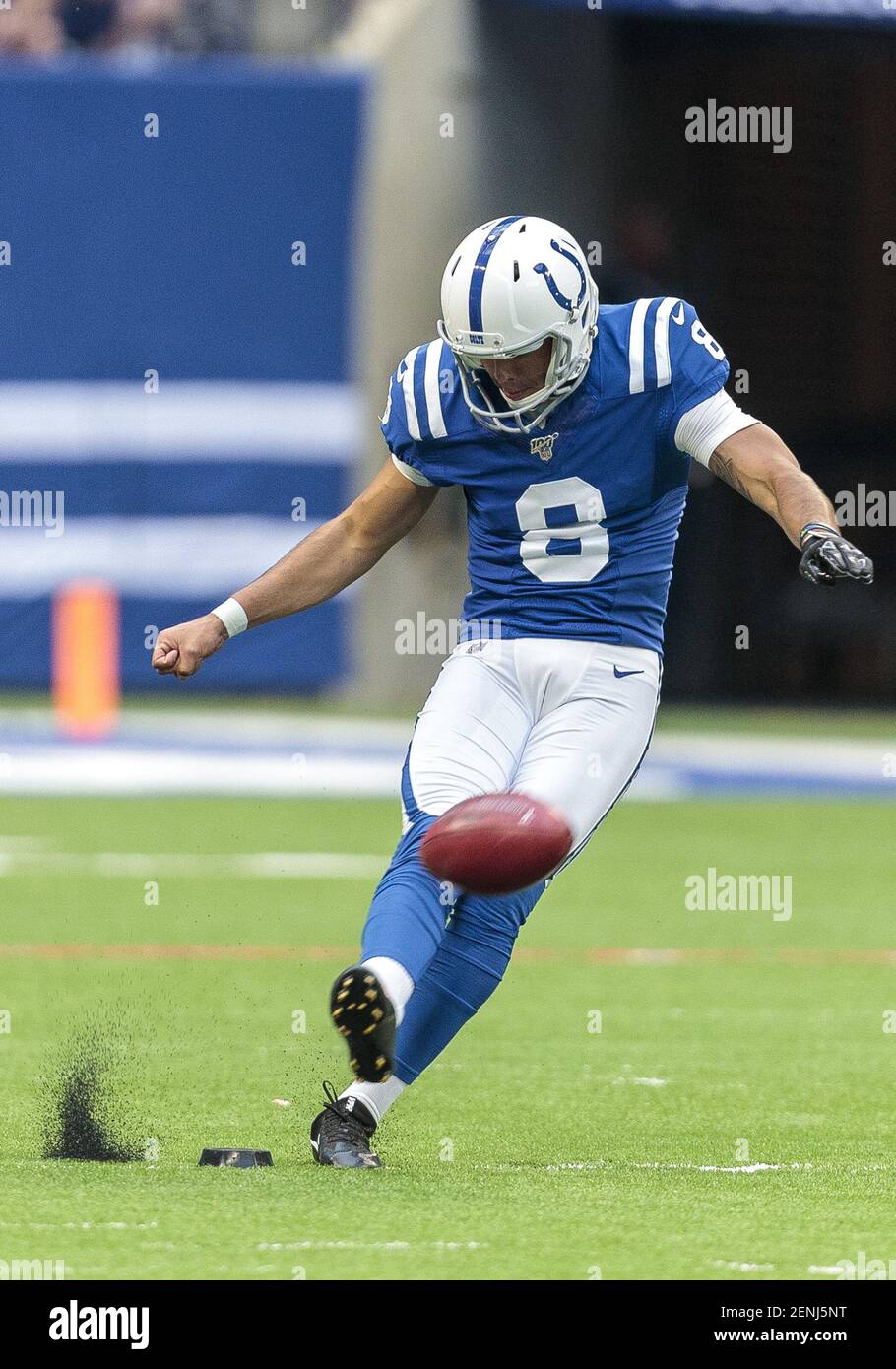 August 24, 2019: Indianapolis Colts kicker Rigoberto Sanchez (8) kicks ...