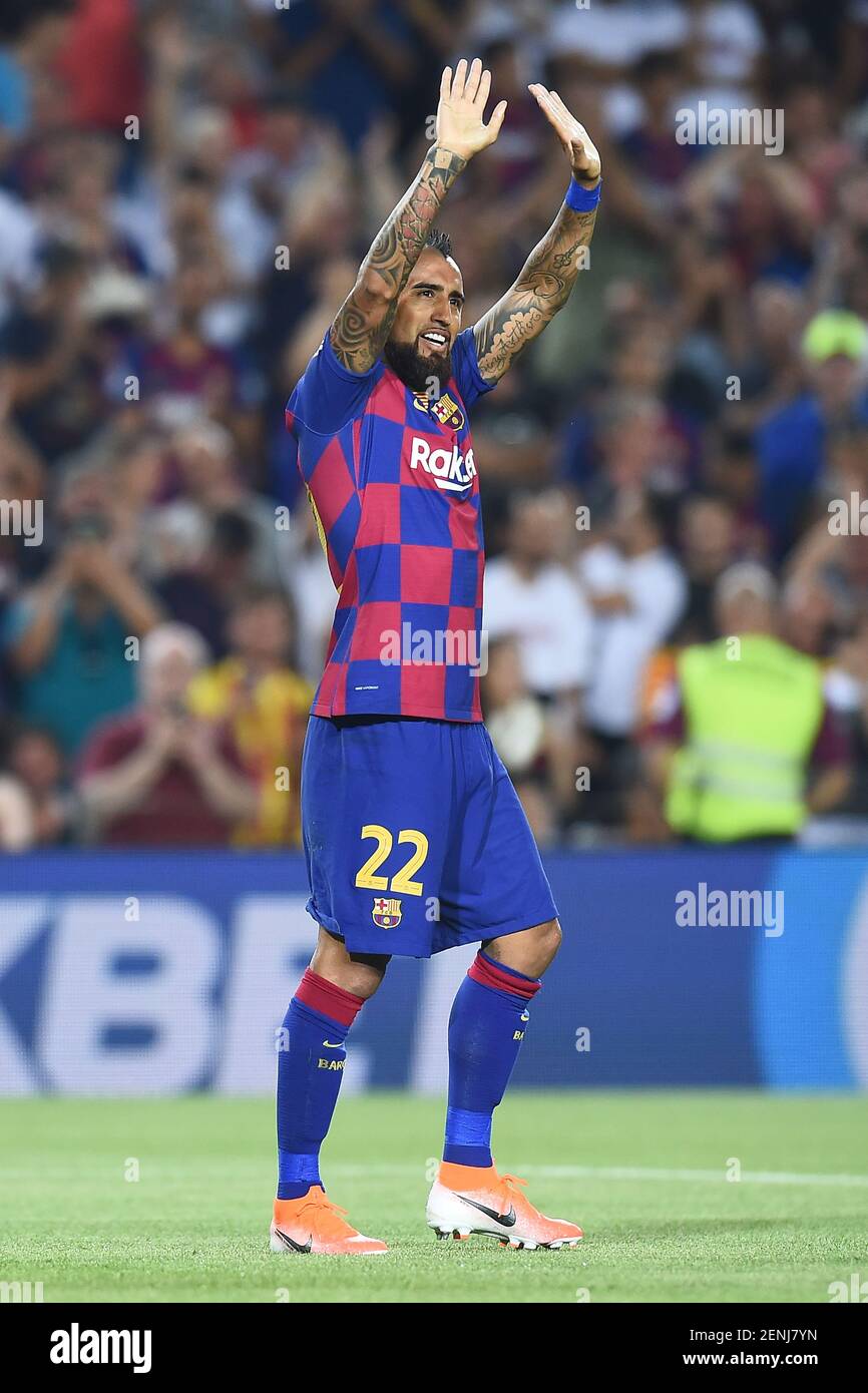 Arturo Vidal of FC Barcelona celebrates his goal (Photo by pressinphoto ...
