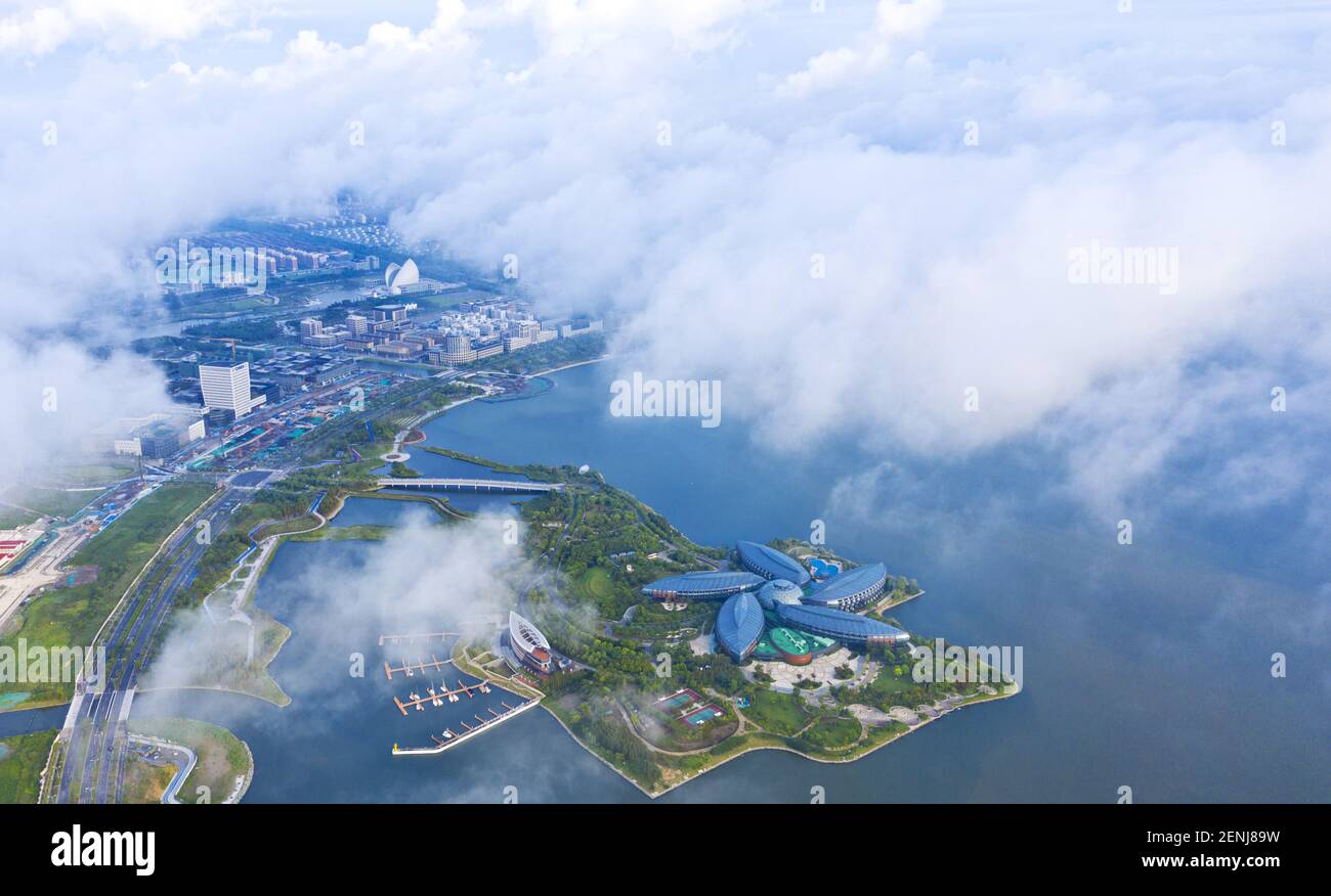 An aerial view of the flower-shaped Crowne Plaza Shanghai Harbour City ...