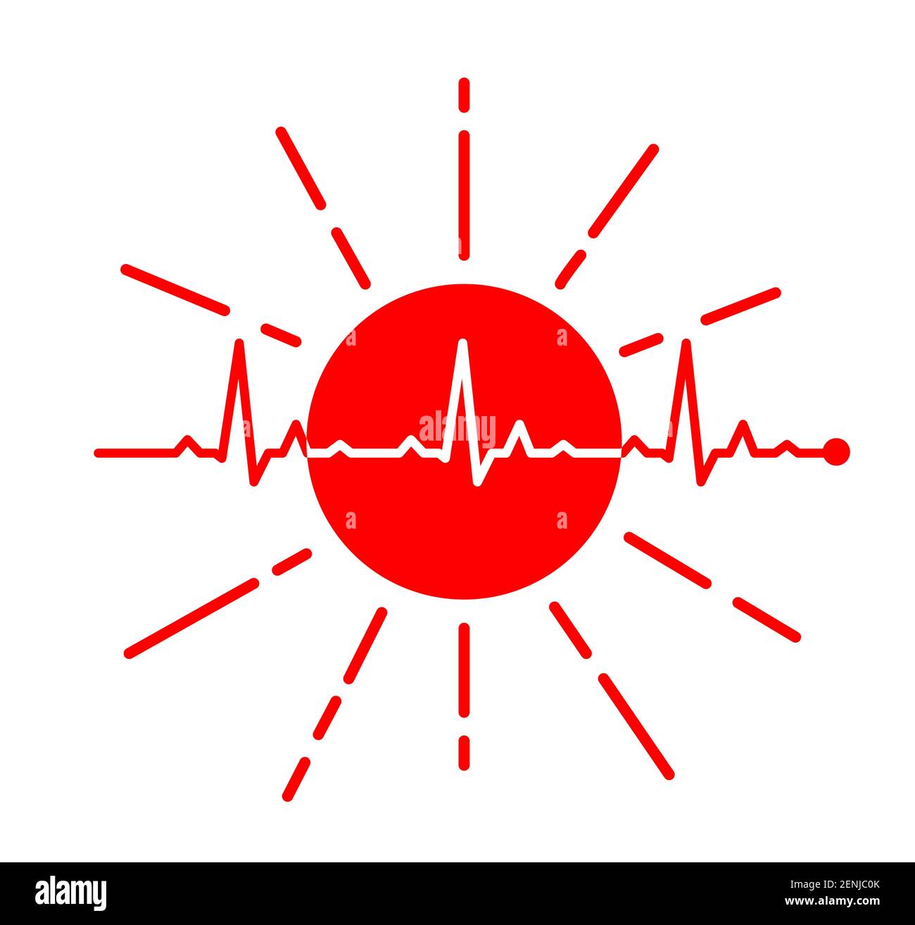 Concept of life. Sun and heart cardiogram. Pulse of life. Lines ...