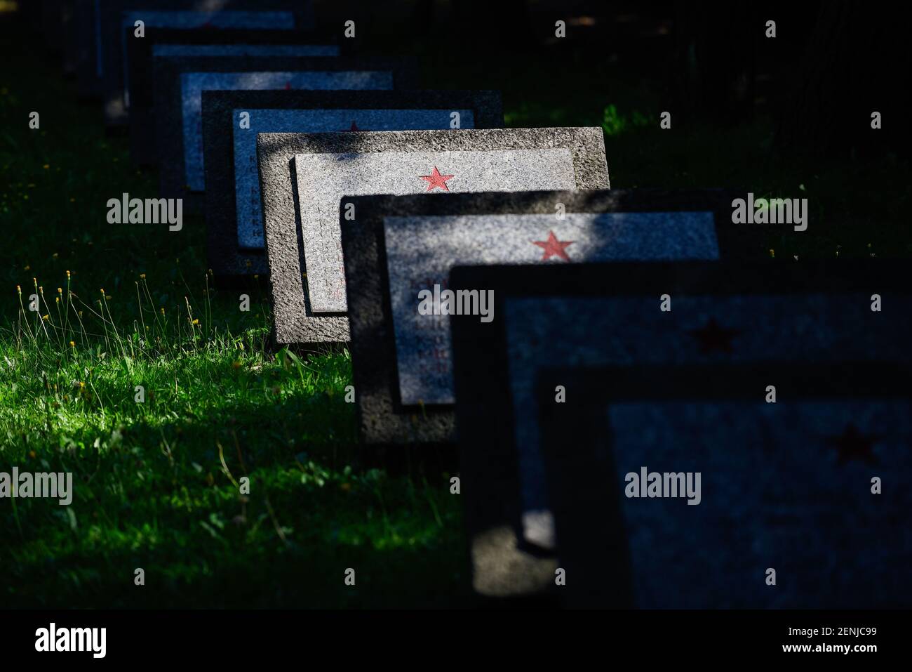 Soviet Tombstones and a monument paying tribute to fallen Soviet ...