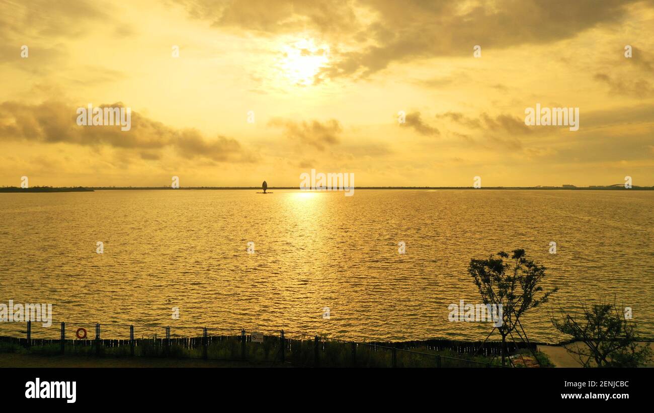 Bird view from 500 meters above of Dishui Lake reveals a fairyland ...