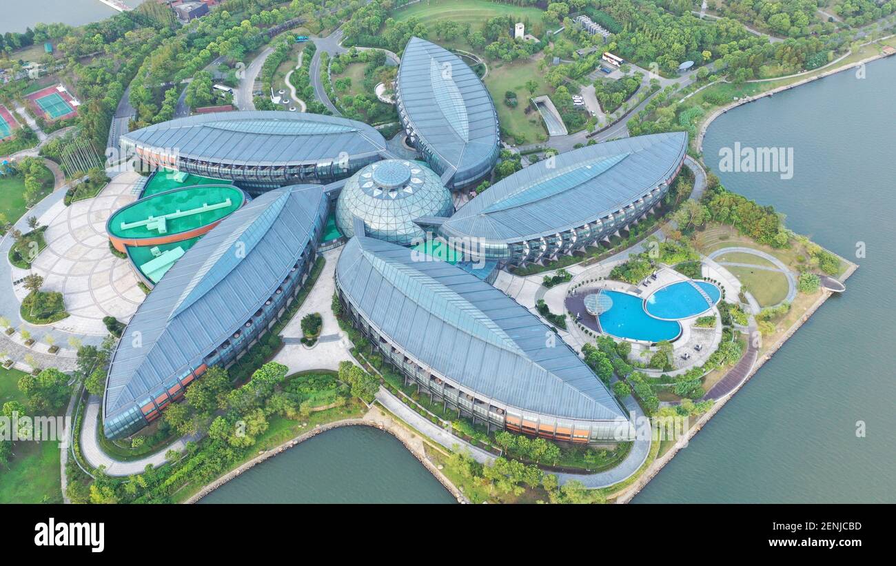 Bird view from 500 meters above of Dishui Lake reveals a fairyland ...