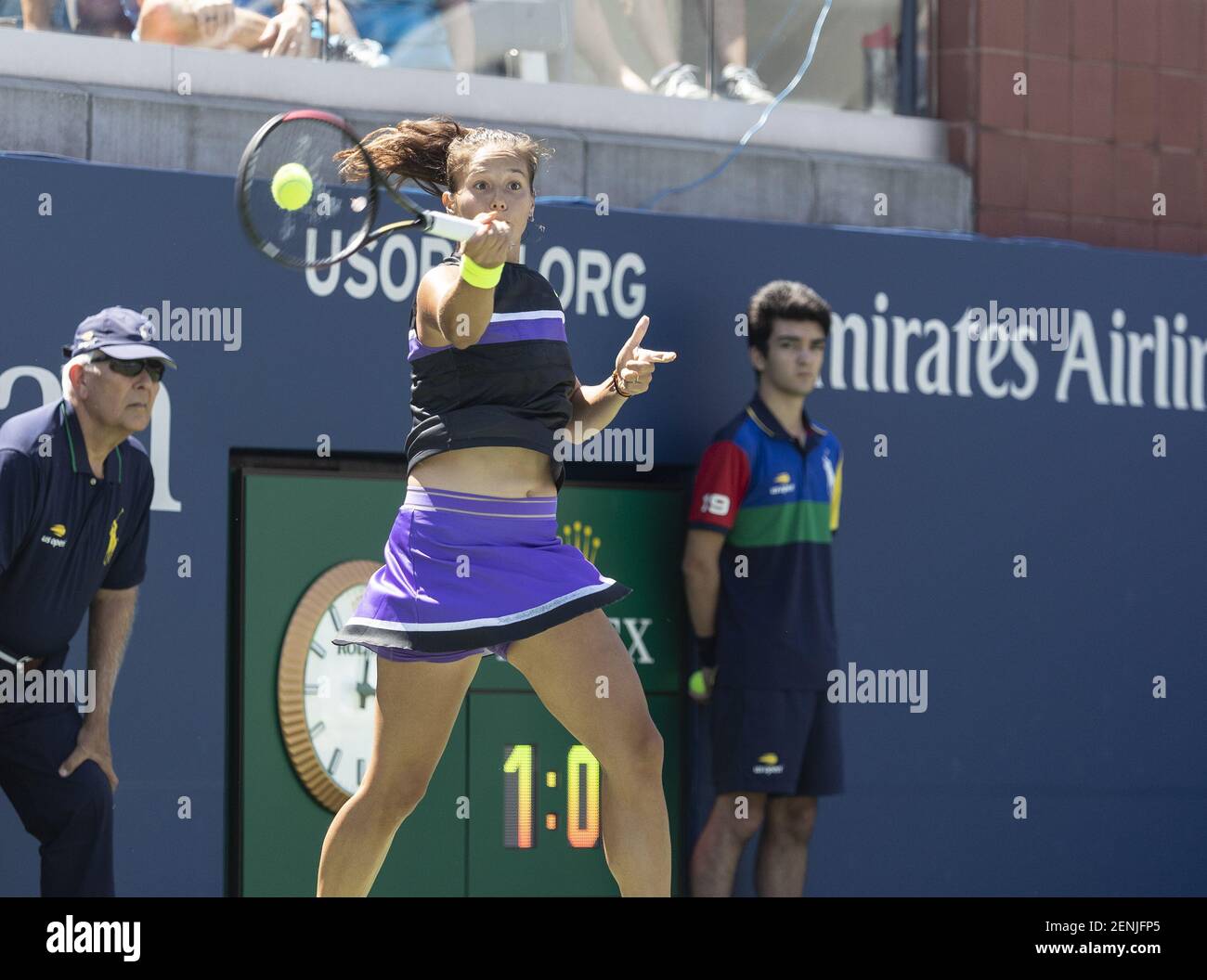 Daria Kasatkina (Russia) returns ball during round 1 of US Open Tennis ...