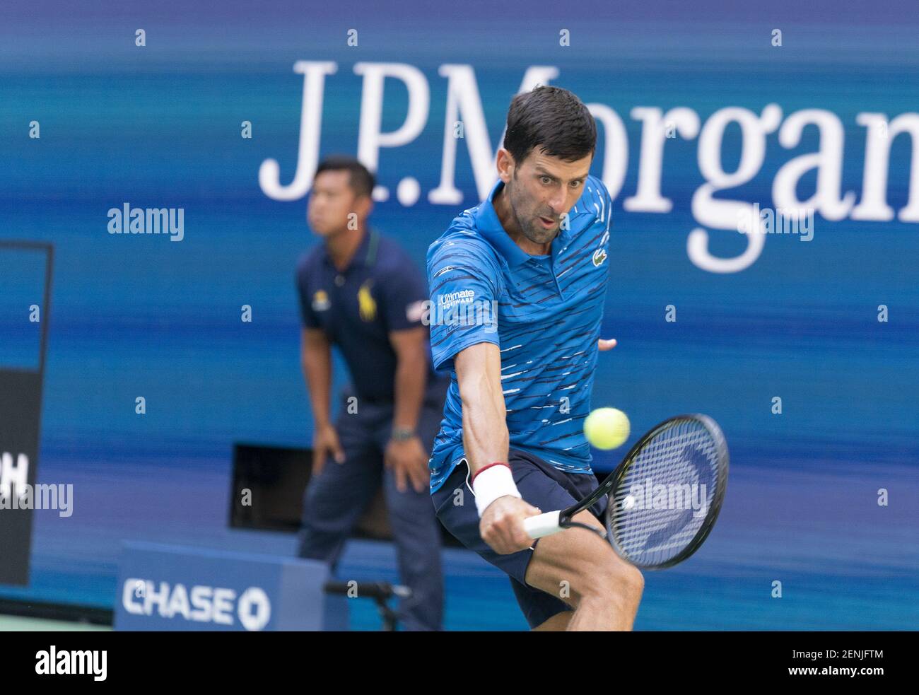 Novak Djokovic (Serbia) retruns ball during round 1 of US Open Tennis ...
