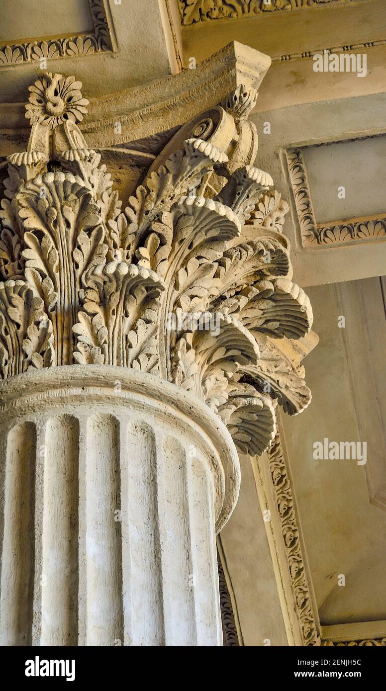 Column capital close up - architectural element of antique buildings ...