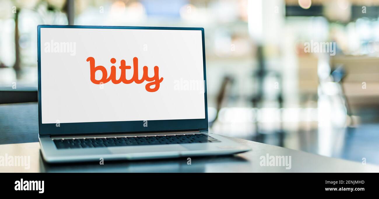 POZNAN, POL - JAN 6, 2021: Laptop computer displaying logo of Bitly, a ...