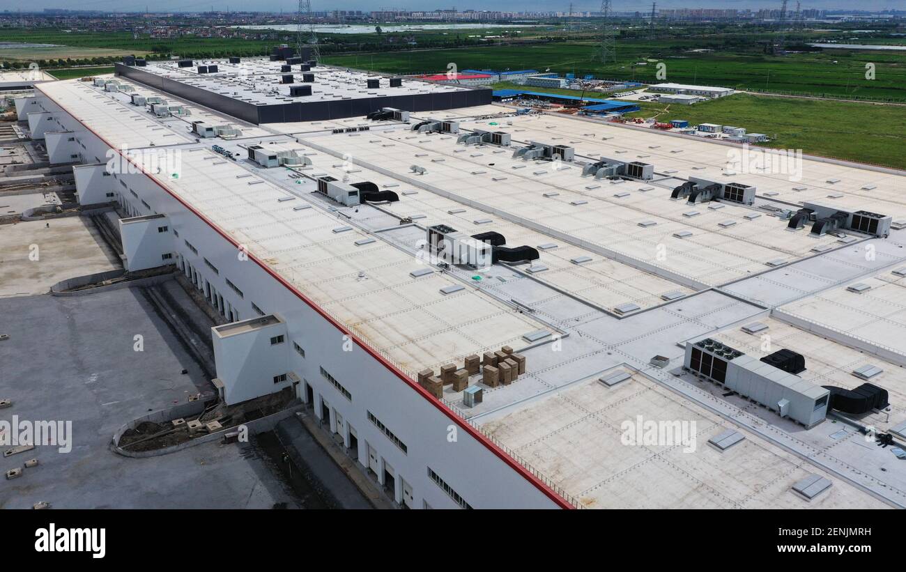 A view of the Tesla Gigafactory 3 under construction in the Lingang ...
