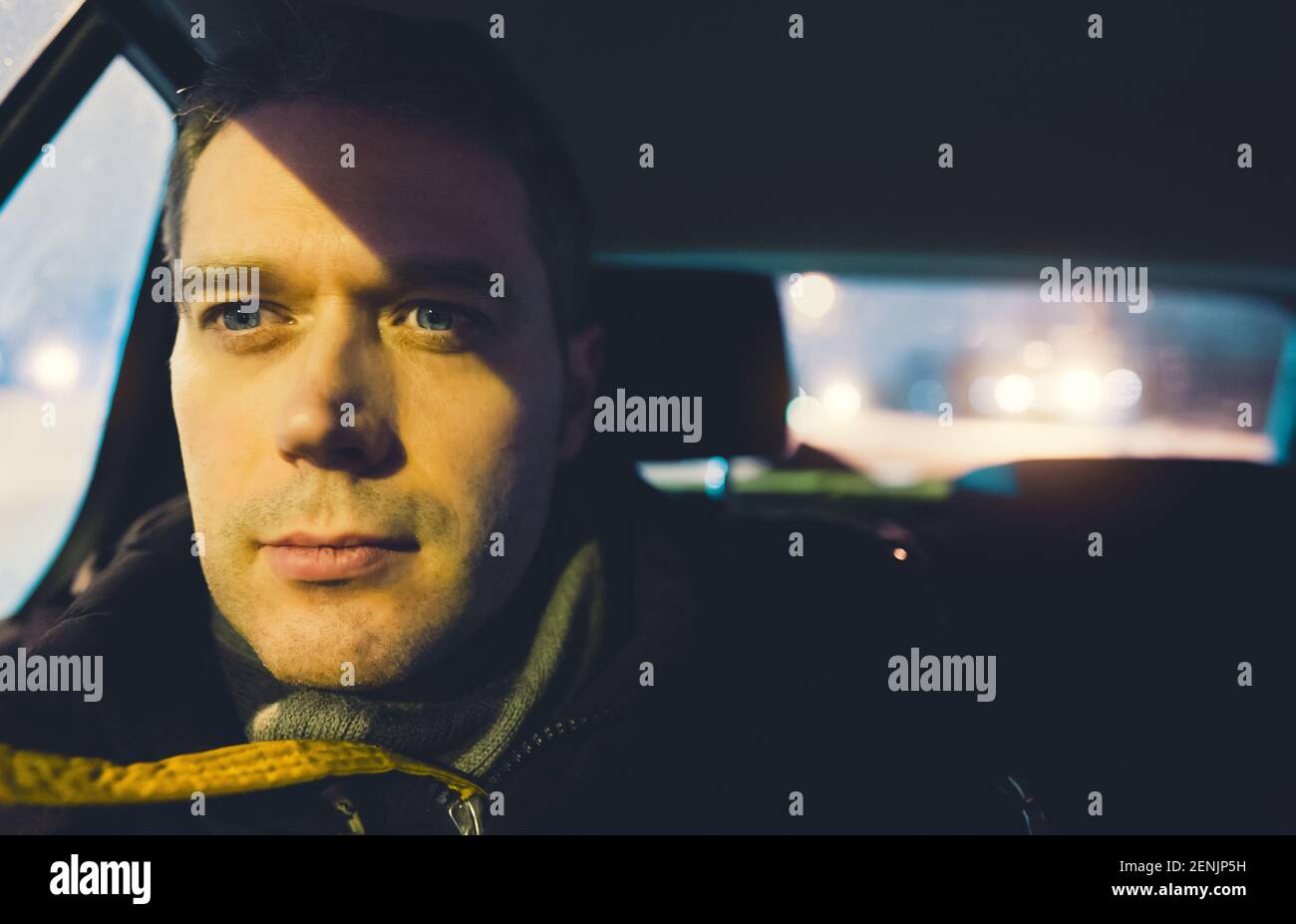 Car interior man driving night hi-res stock photography and images - Alamy