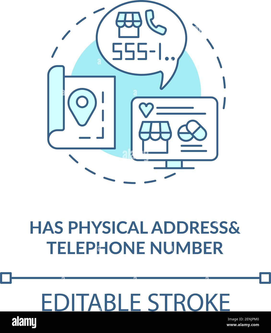 Has physical address and telephone number concept icon Stock Vector ...