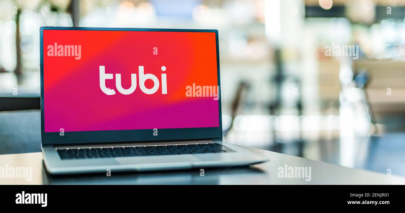 POZNAN, POL - JAN 6, 2021: Laptop computer displaying logo of Tubi, an ...