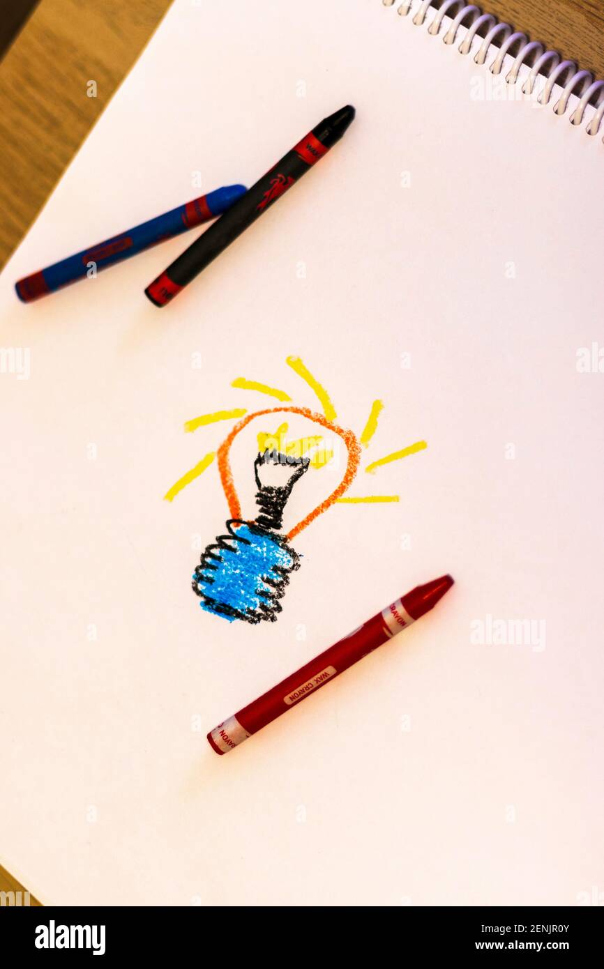 Image of light bulb made drawn with crayons Stock Photo - Alamy