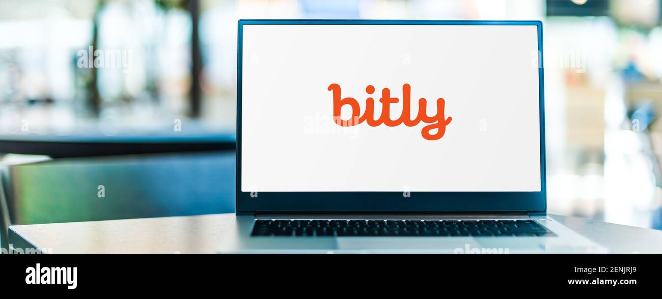 POZNAN, POL - JAN 6, 2021: Laptop computer displaying logo of Bitly, a ...