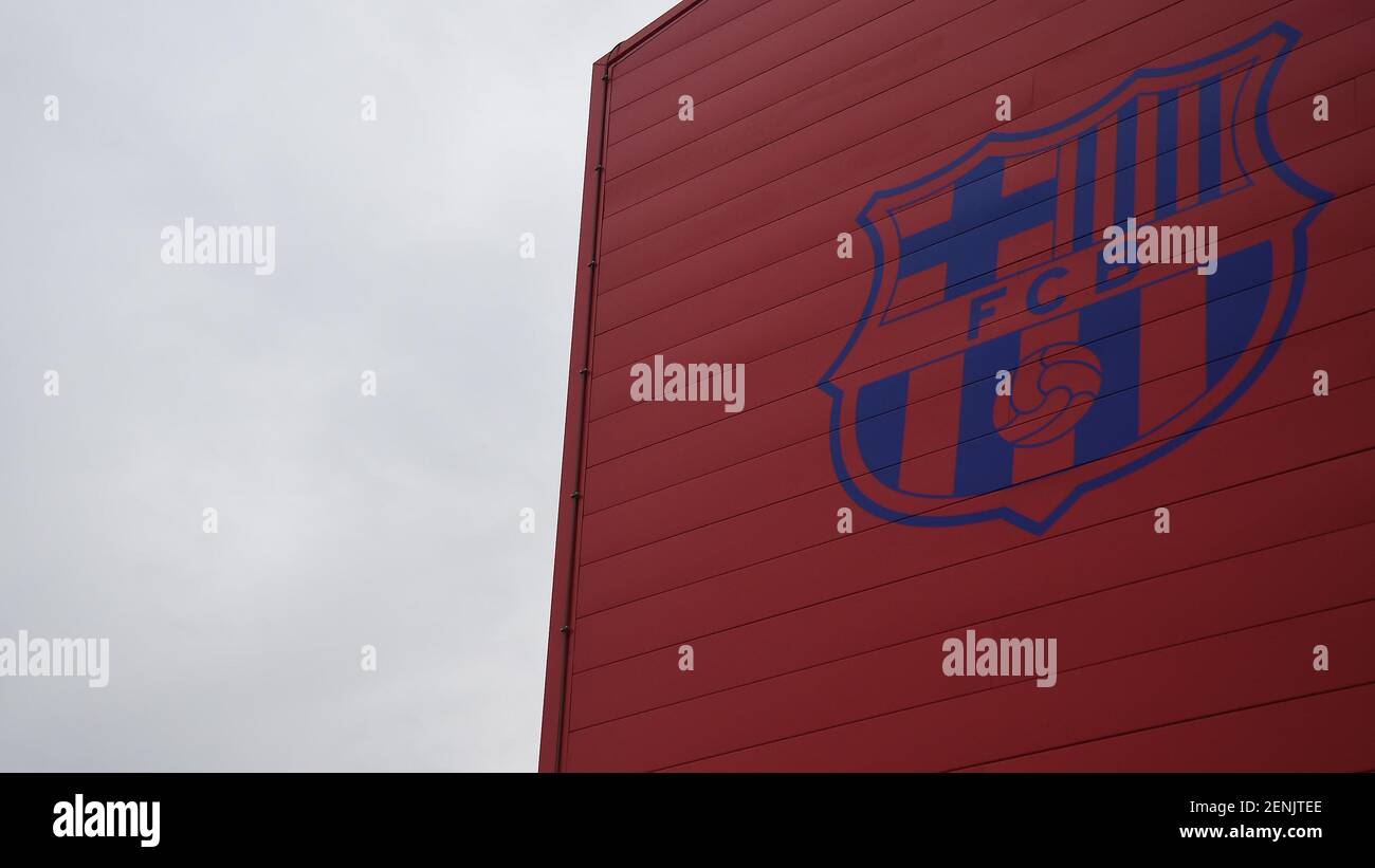 FC Barcelona shield during the Johan Cruyff stadium opening on August ...