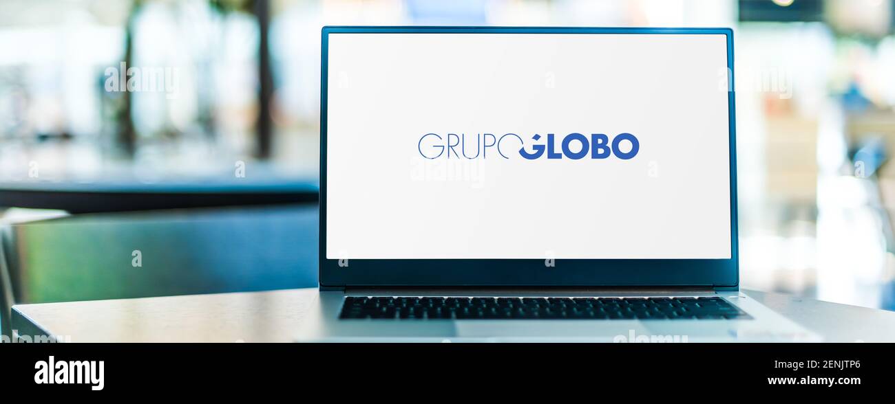 POZNAN, POL - JAN 6, 2021: Laptop computer displaying logo of Globo ...