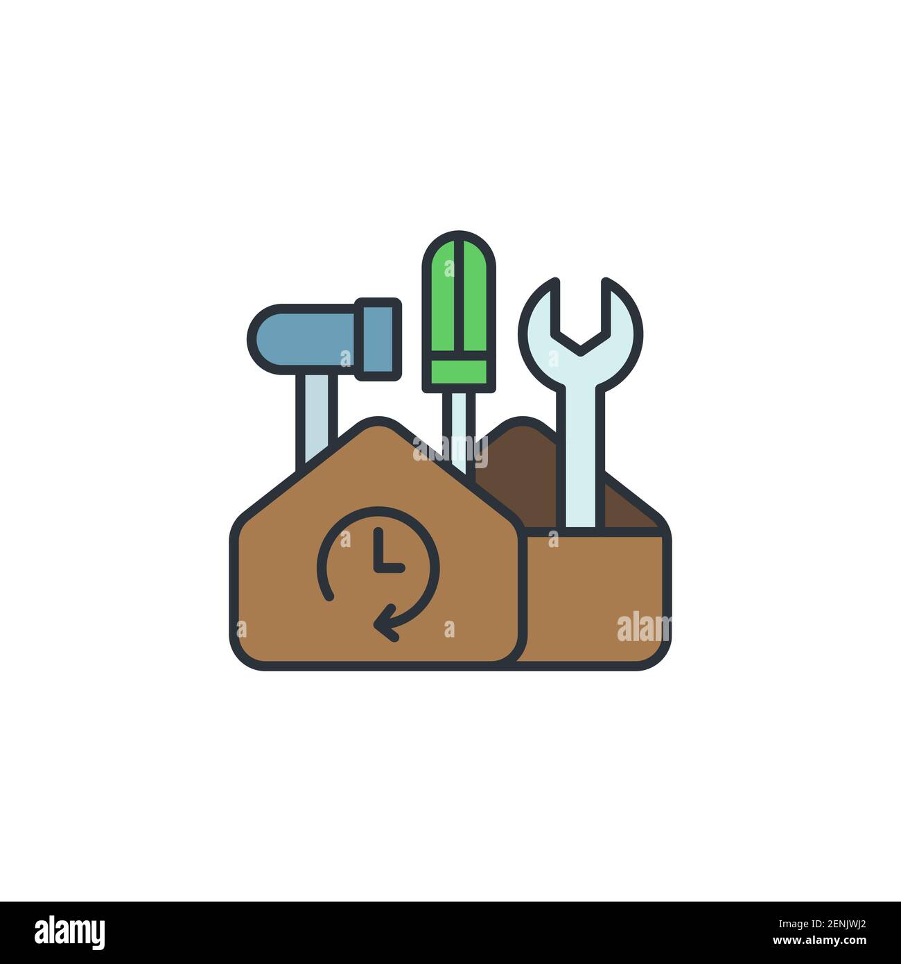 Periodic maintenance icon, color, line, outline vector sign, linear ...