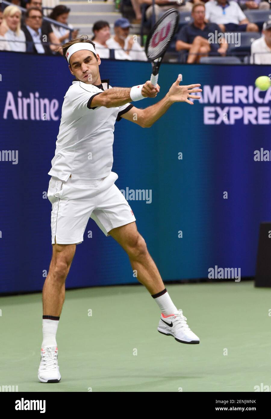 US Open Tennis 2019. Swiss tennis player Roger Federer during a match ...