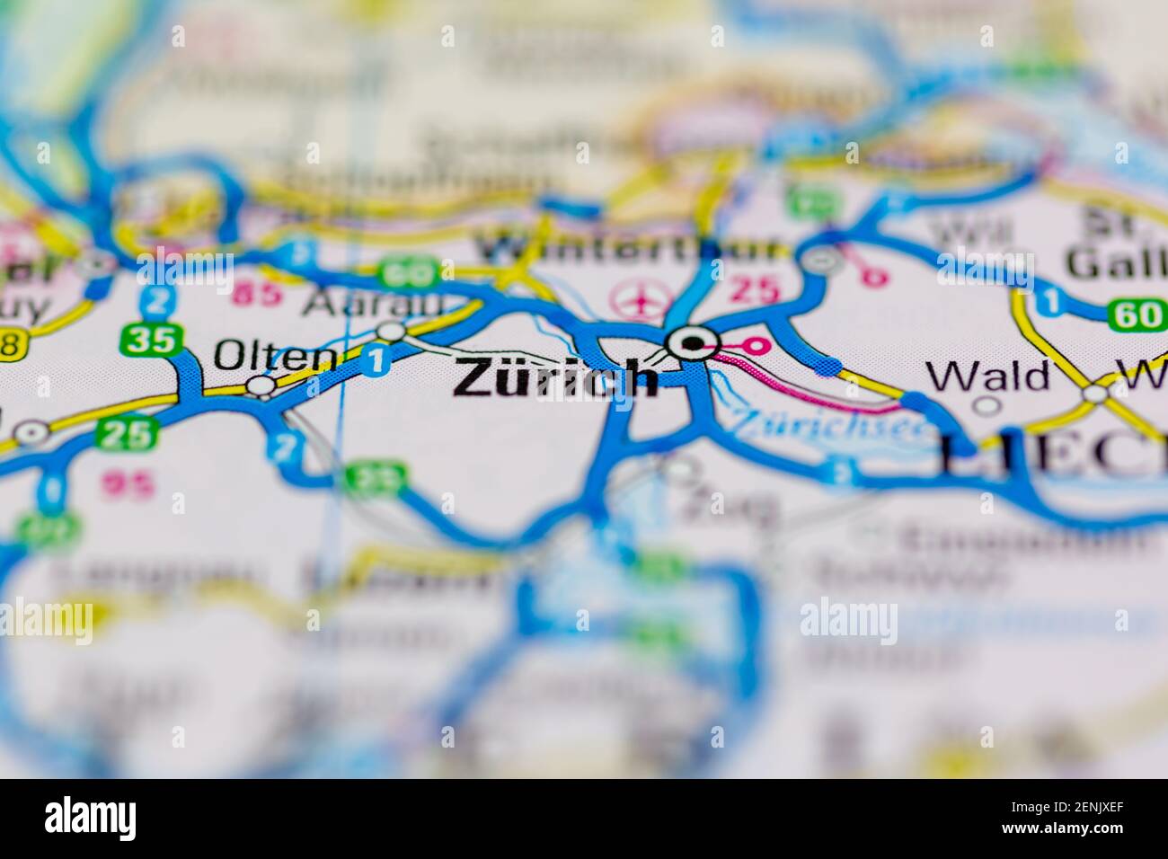 Zurich shown on a Road map or a geography map Stock Photo - Alamy