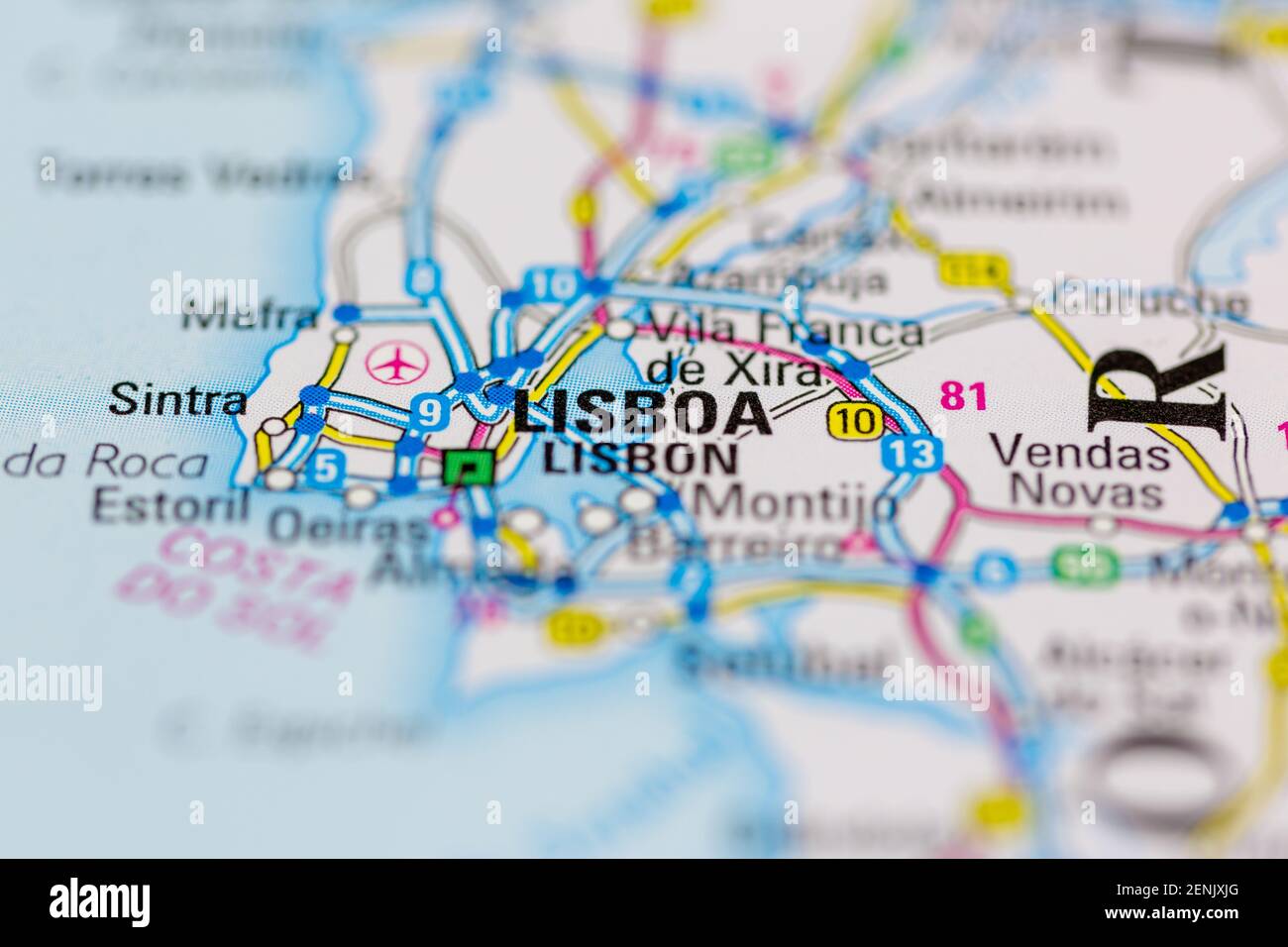 Lisbon shown on a Road map or a geography map Stock Photo - Alamy