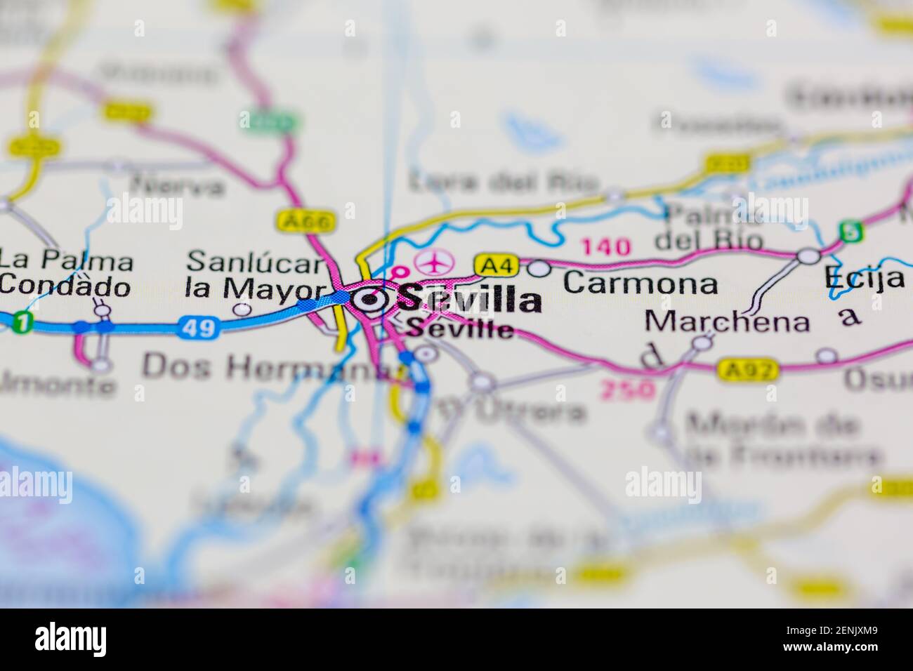 Seville or Savilla shown on a Road map or a geography map Stock Photo ...