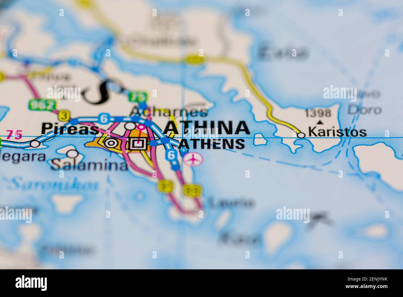 Athens shown on a Road map or a geography map Stock Photo - Alamy