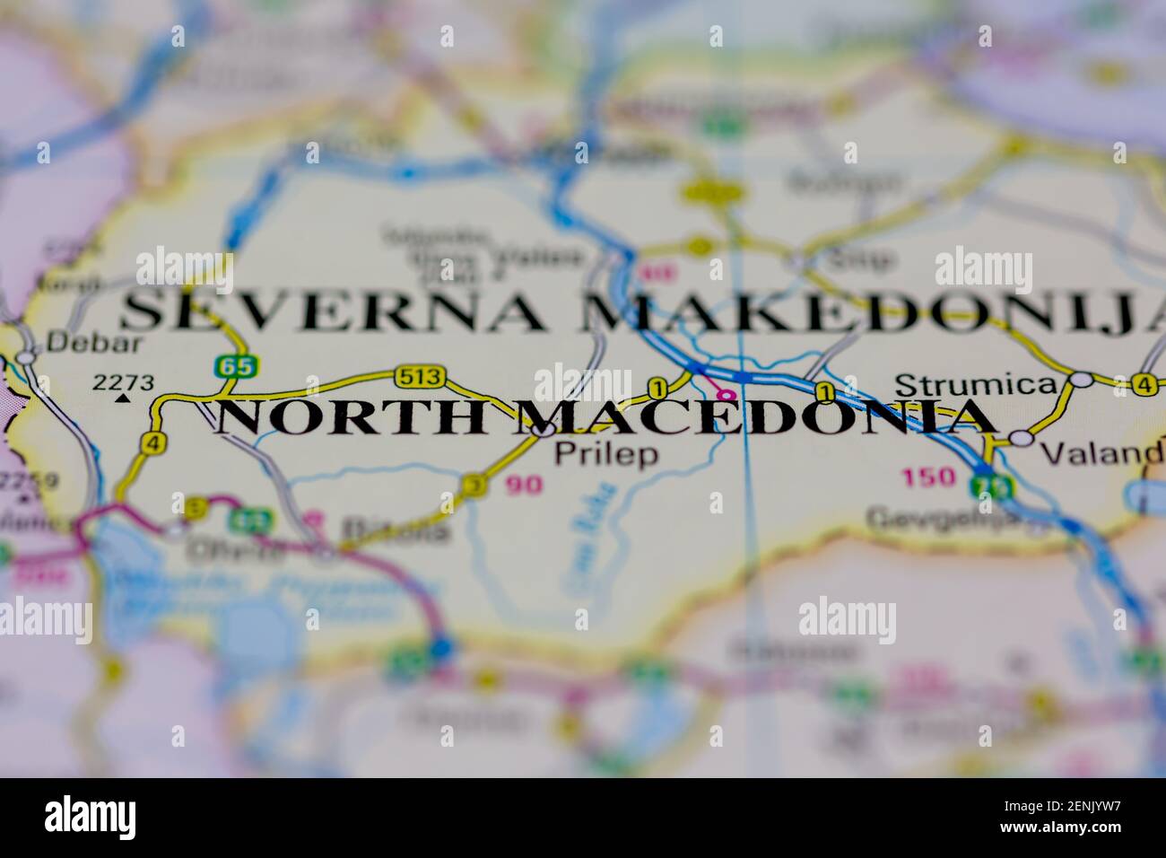 Northern Macedonia shown on a Road map or a geography map Stock Photo ...