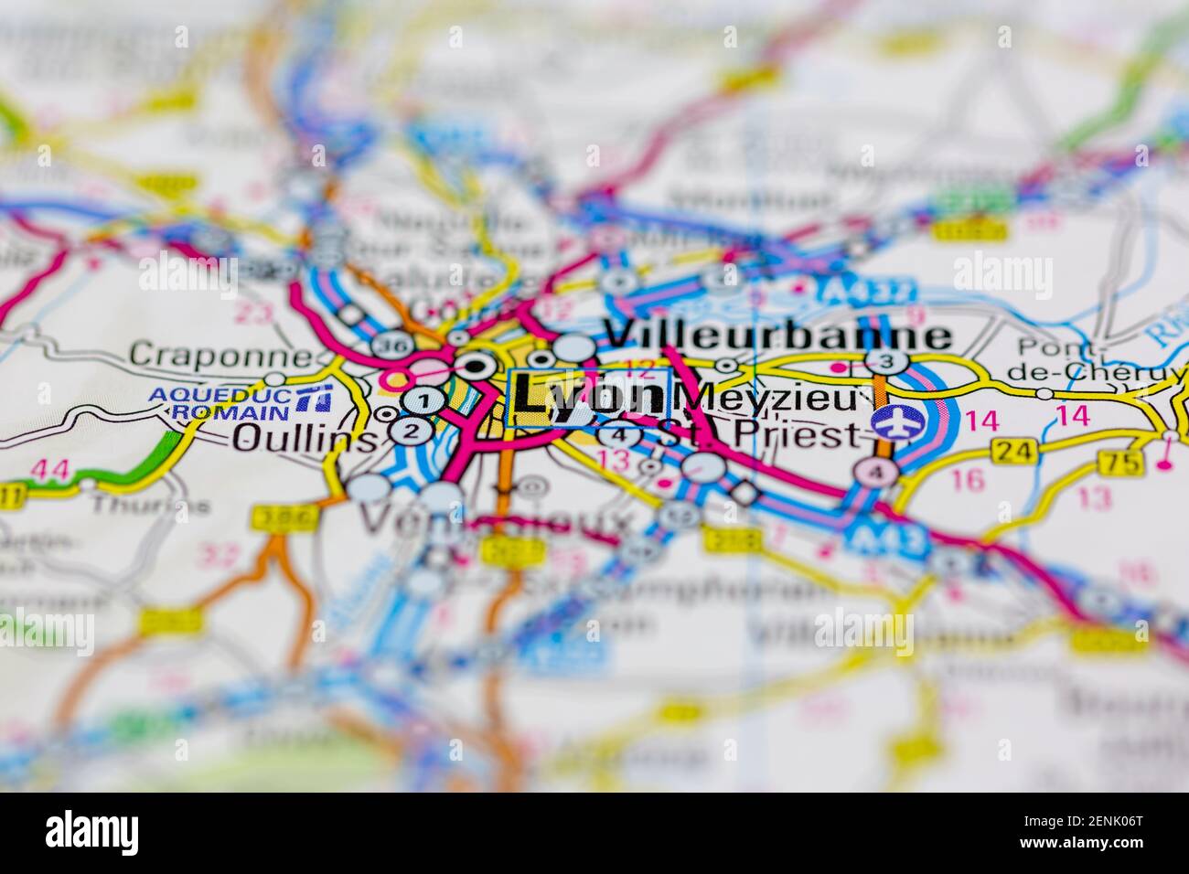 Lyon shown on a Road map or a geography map Stock Photo - Alamy