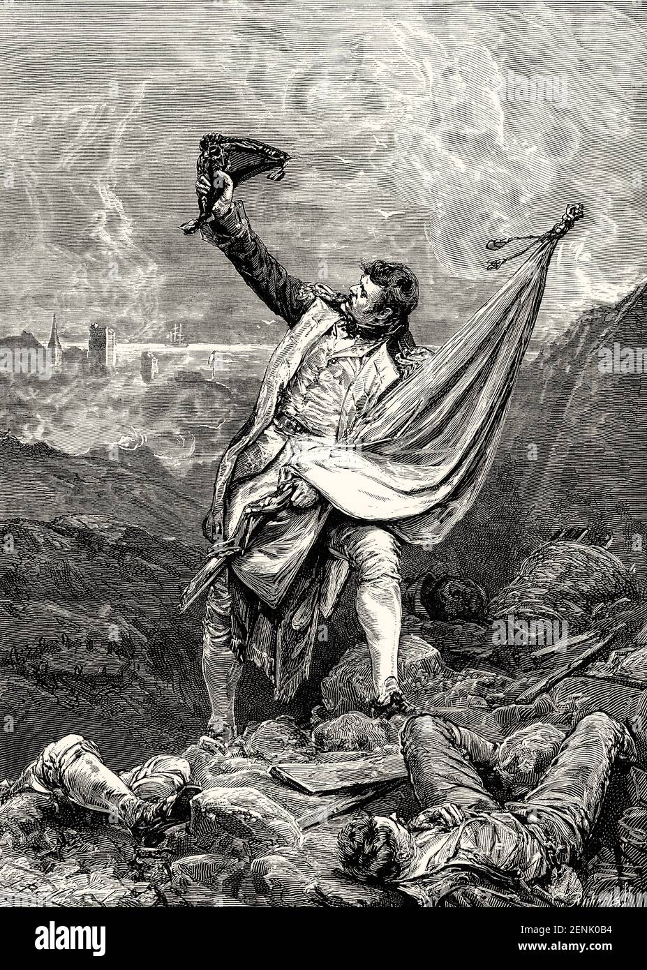 Lord Cochrane recovering the Spanish flag at the Siege of Roses ...