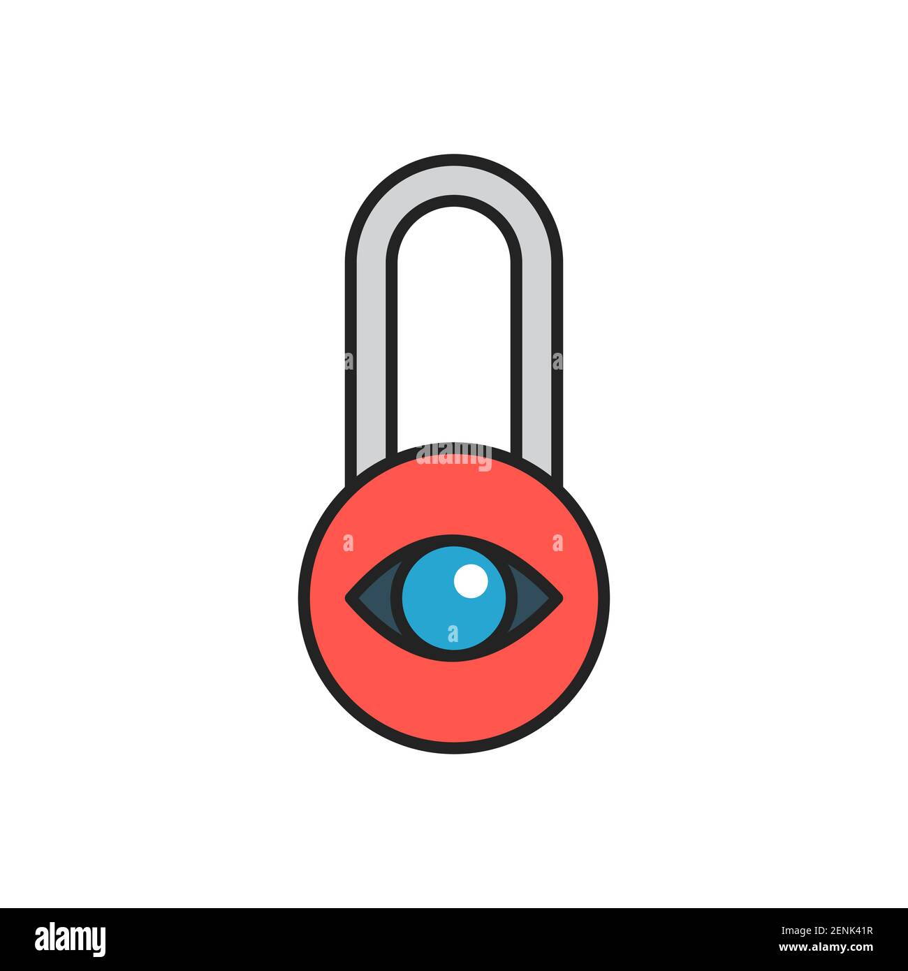Privacy protection, Lock with eye icon, color, line, outline vector ...