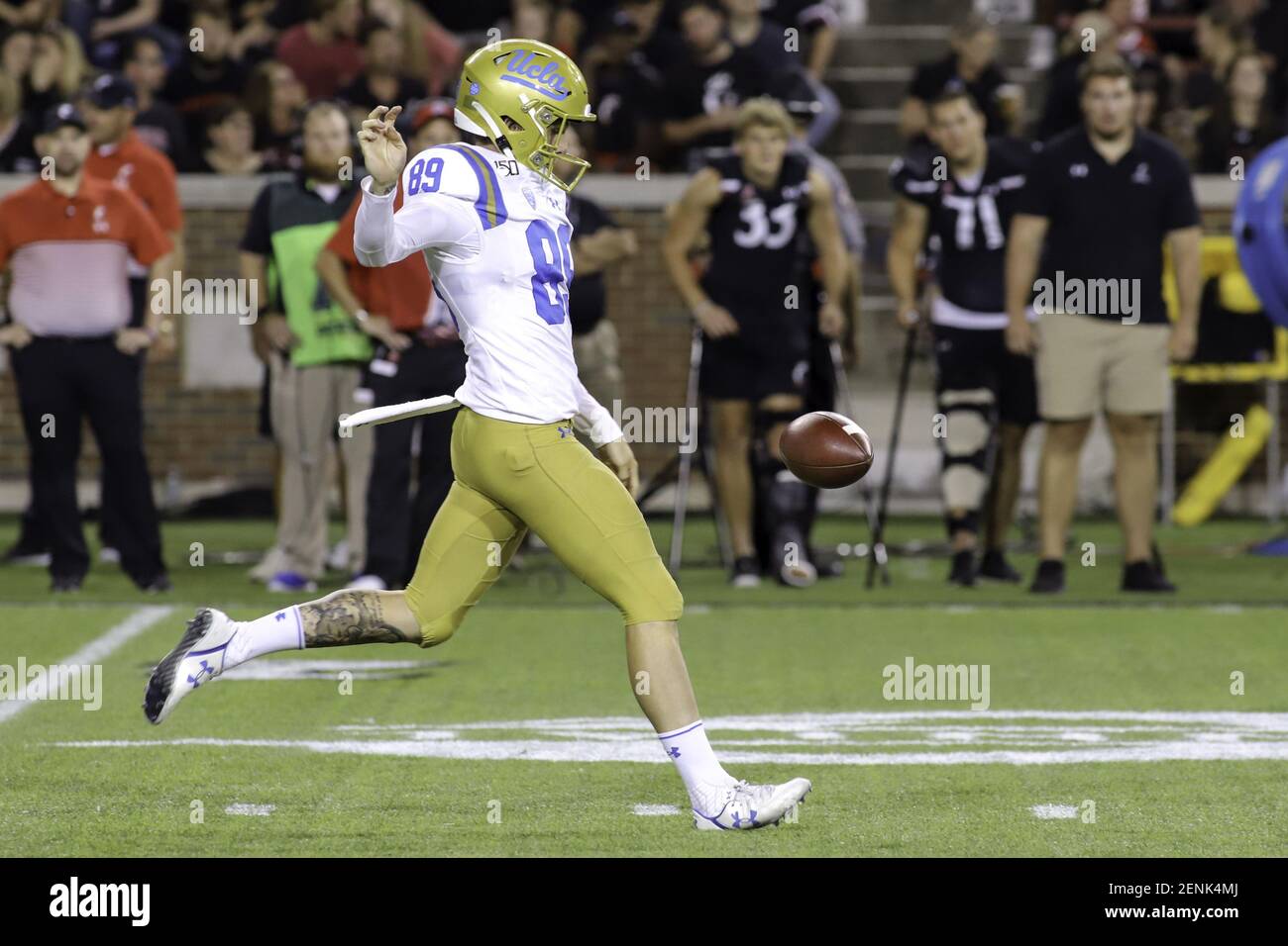 August 29, 2019: UCLA's Wade Lees punts during an NCAA football game ...