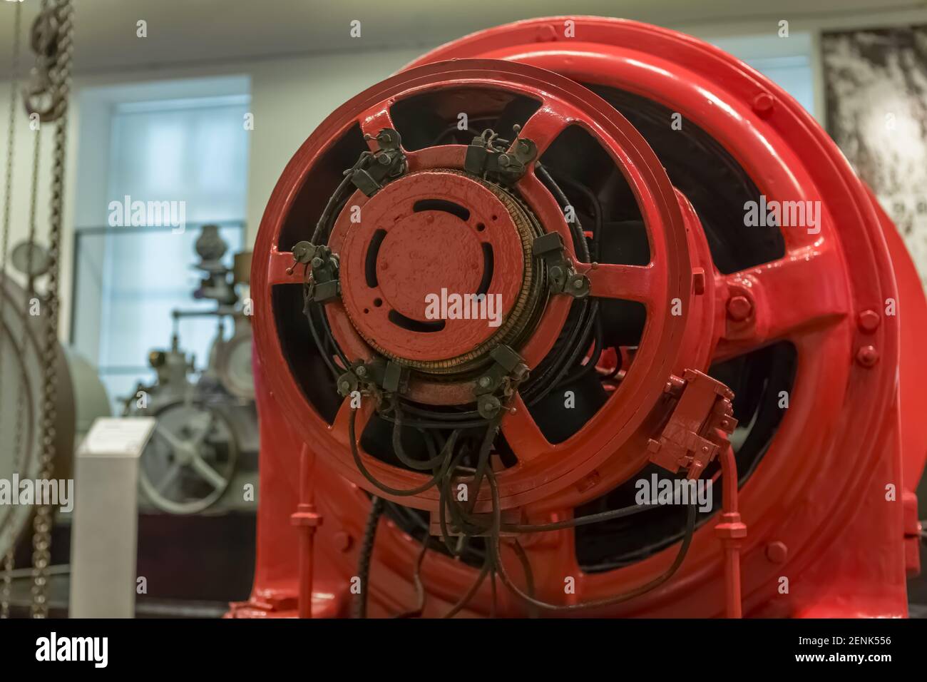 Detail of a classic 1934 industrial hydroelectric generator turbine ...