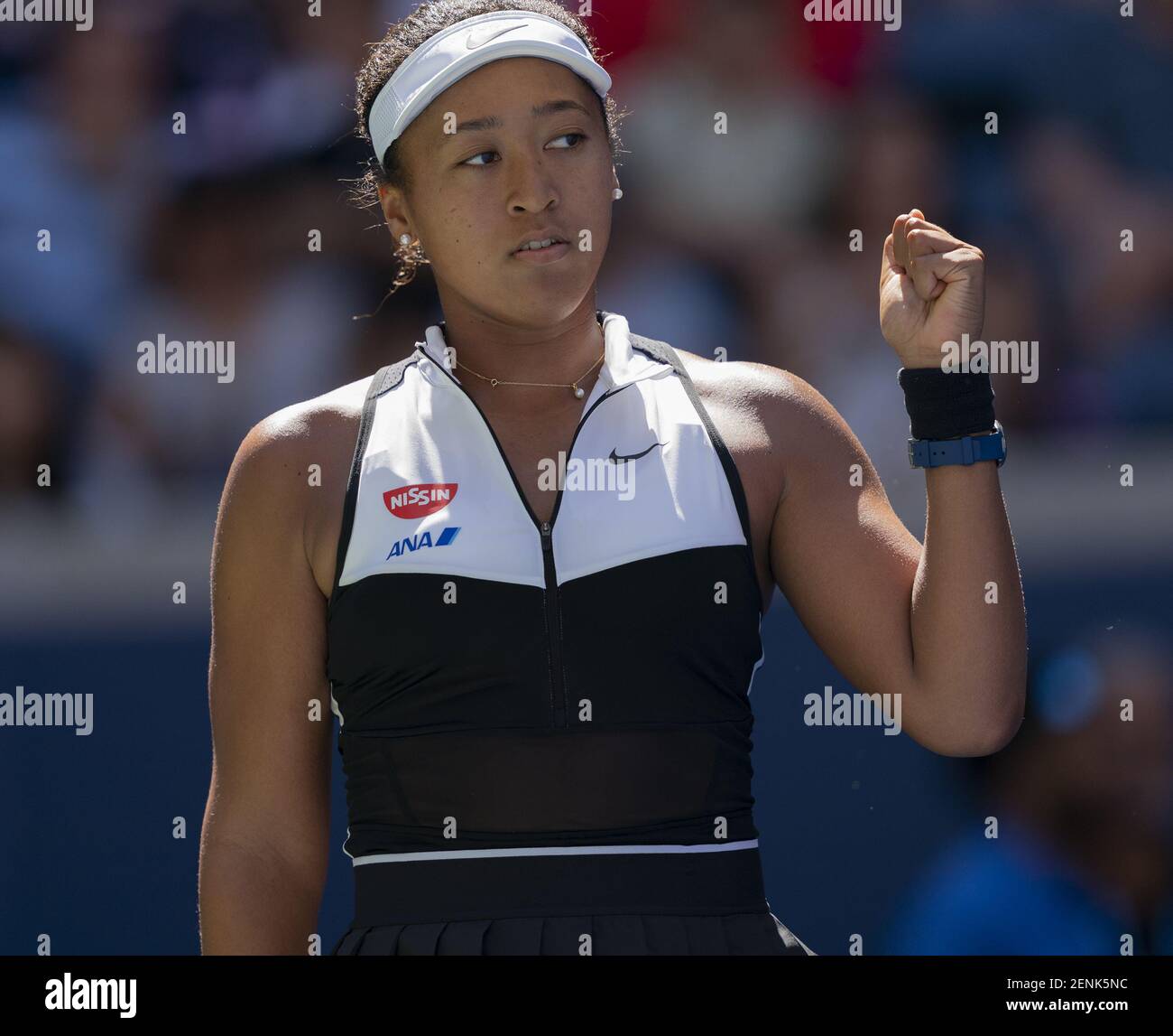 Naomi Osaka (Japan) reacts during round 2 of US Open Championships ...