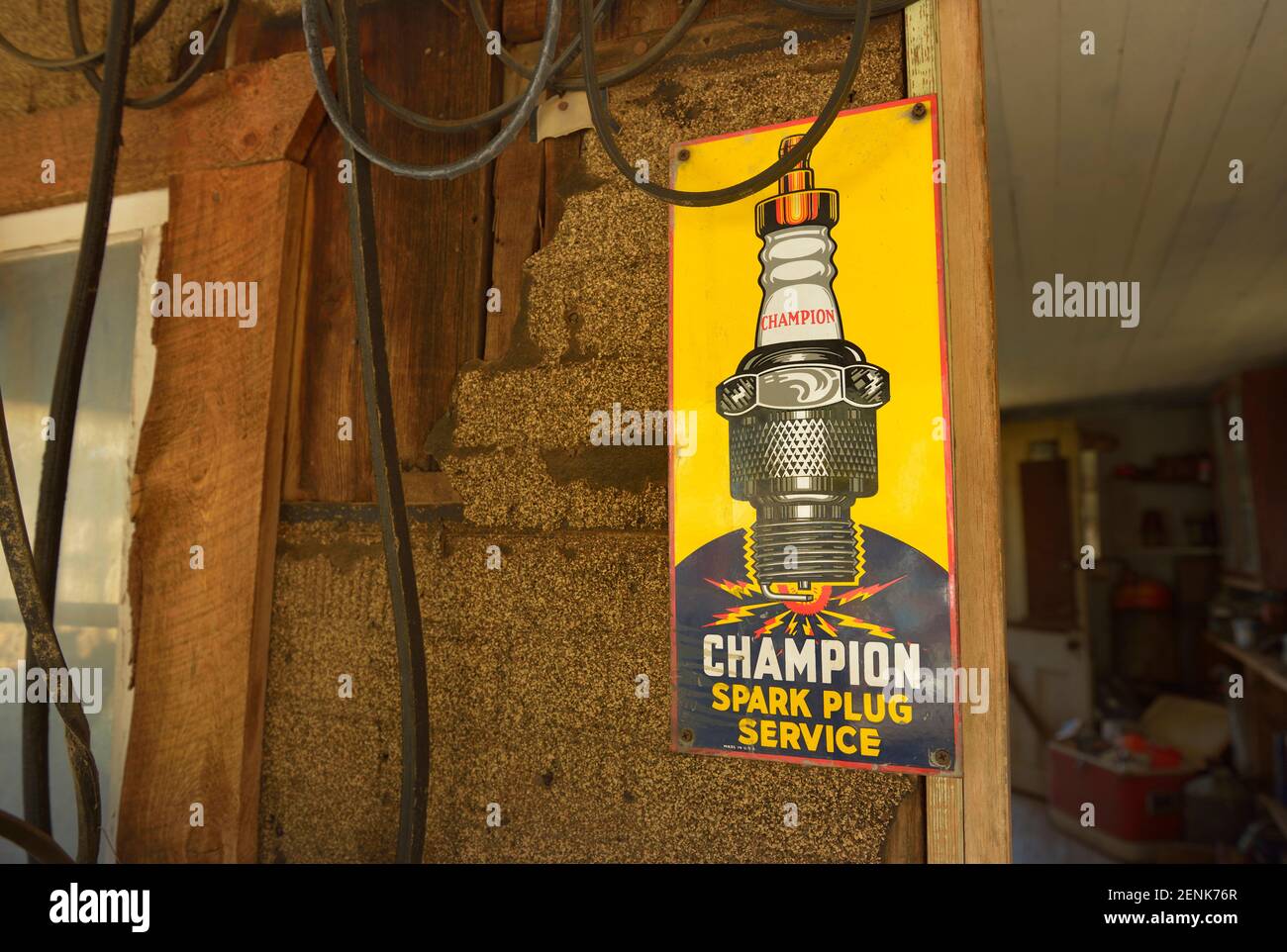 Old Champion Spark Plug Service sign, Jerome, Arizona, USA Stock Photo ...