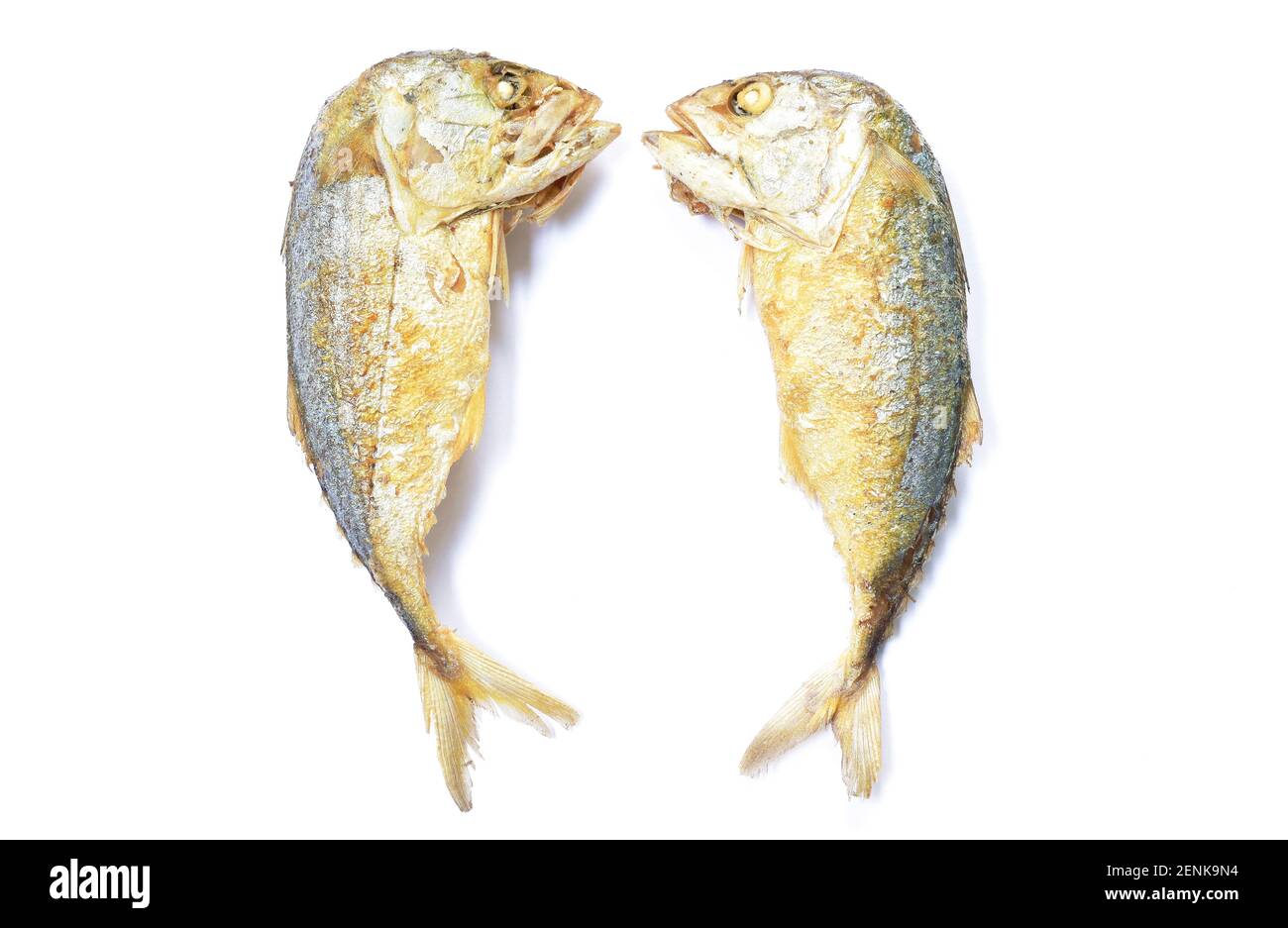 deep fried mackerel fish on white background Stock Photo - Alamy