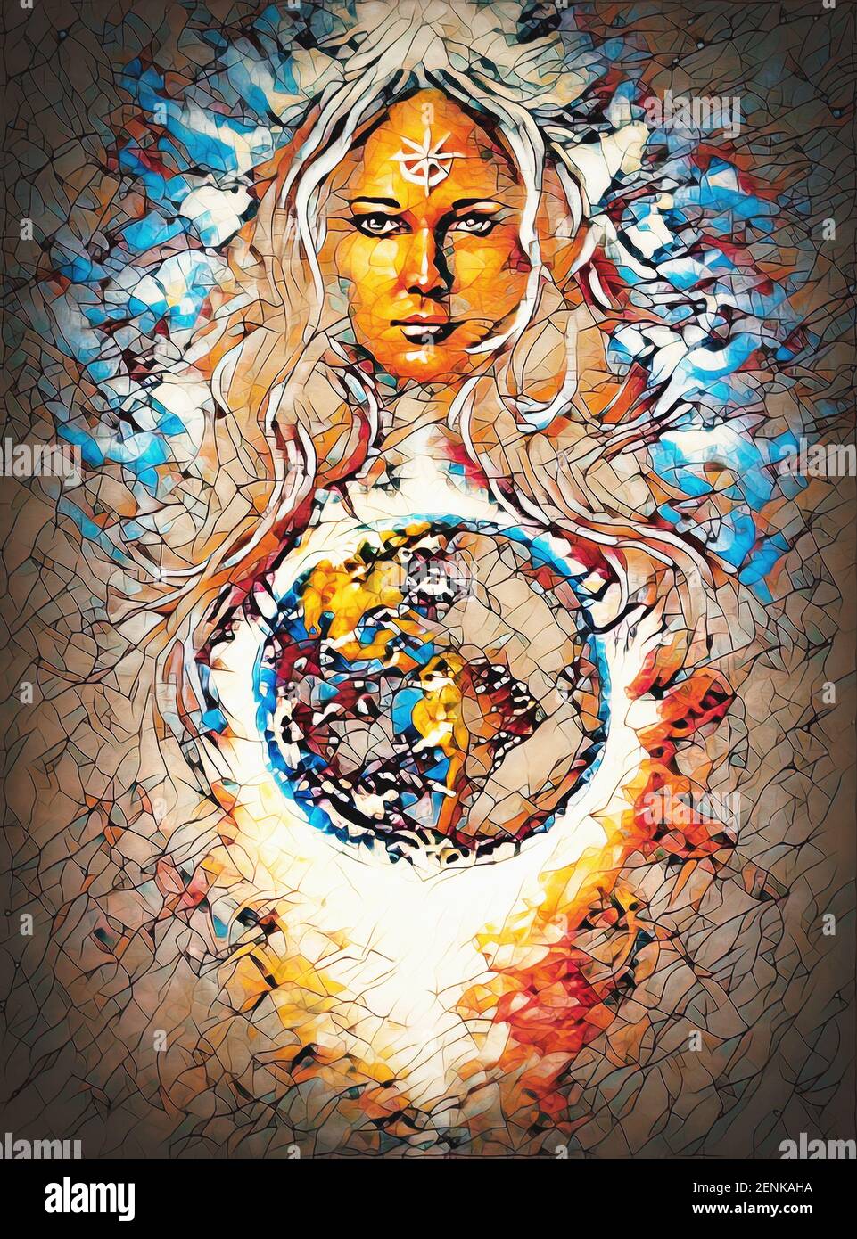beautiful beautiful woman in star dust and protective spirit upon the ...